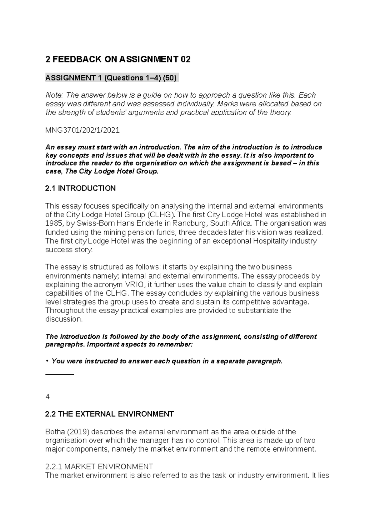 Feedback ON WRITTEN Assignment 02 - 2021 SEMESTER 1 - 2 FEEDBACK ON ...