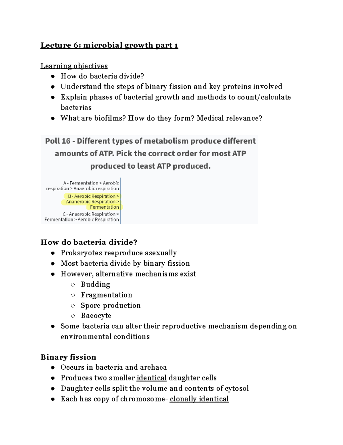 Bisc300 lecture 6-10 - Lecture 6: microbial growth part 1 Learning objectives How do bacteria ...
