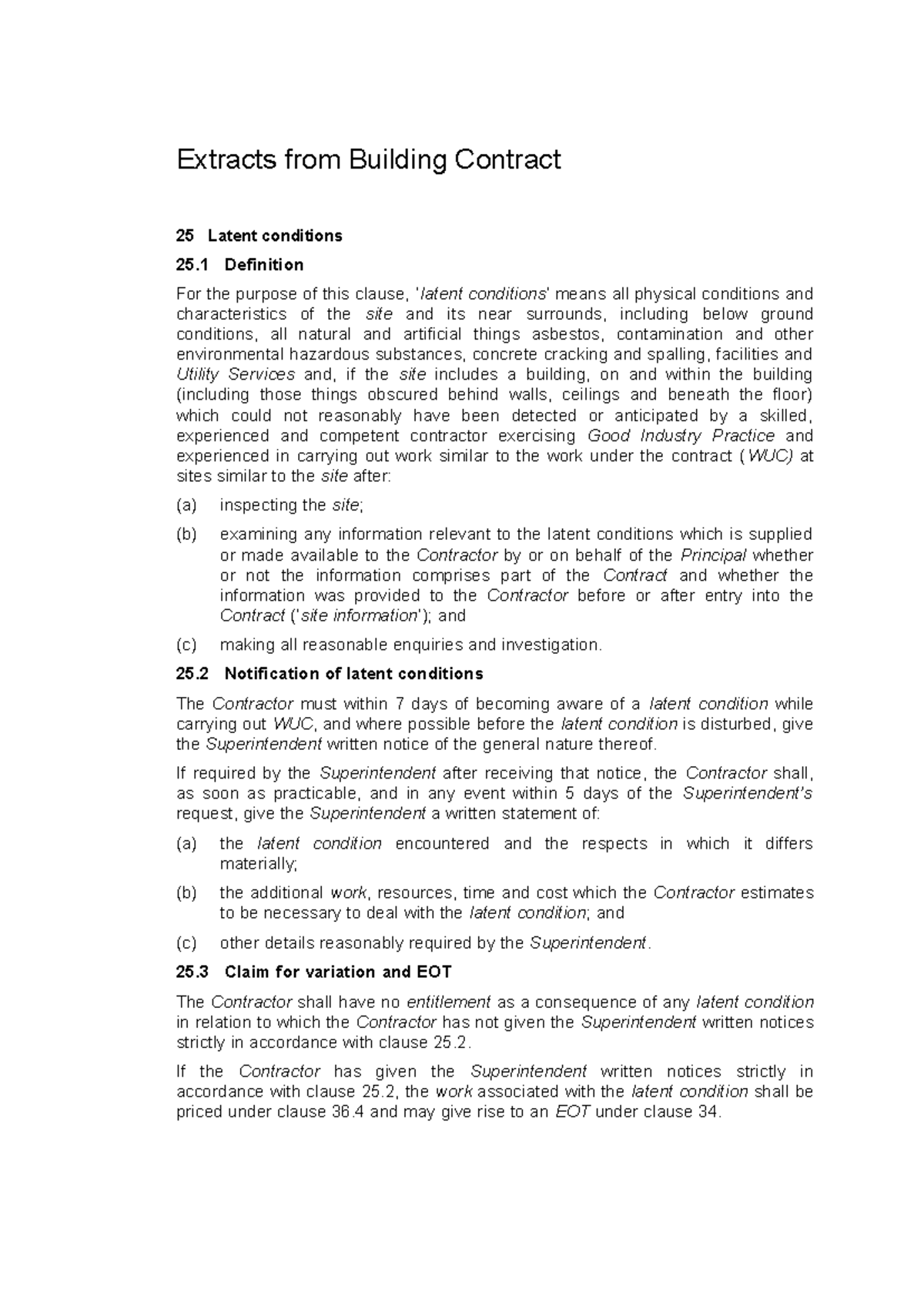 Major Projects module - Building contract extract - Extracts from ...