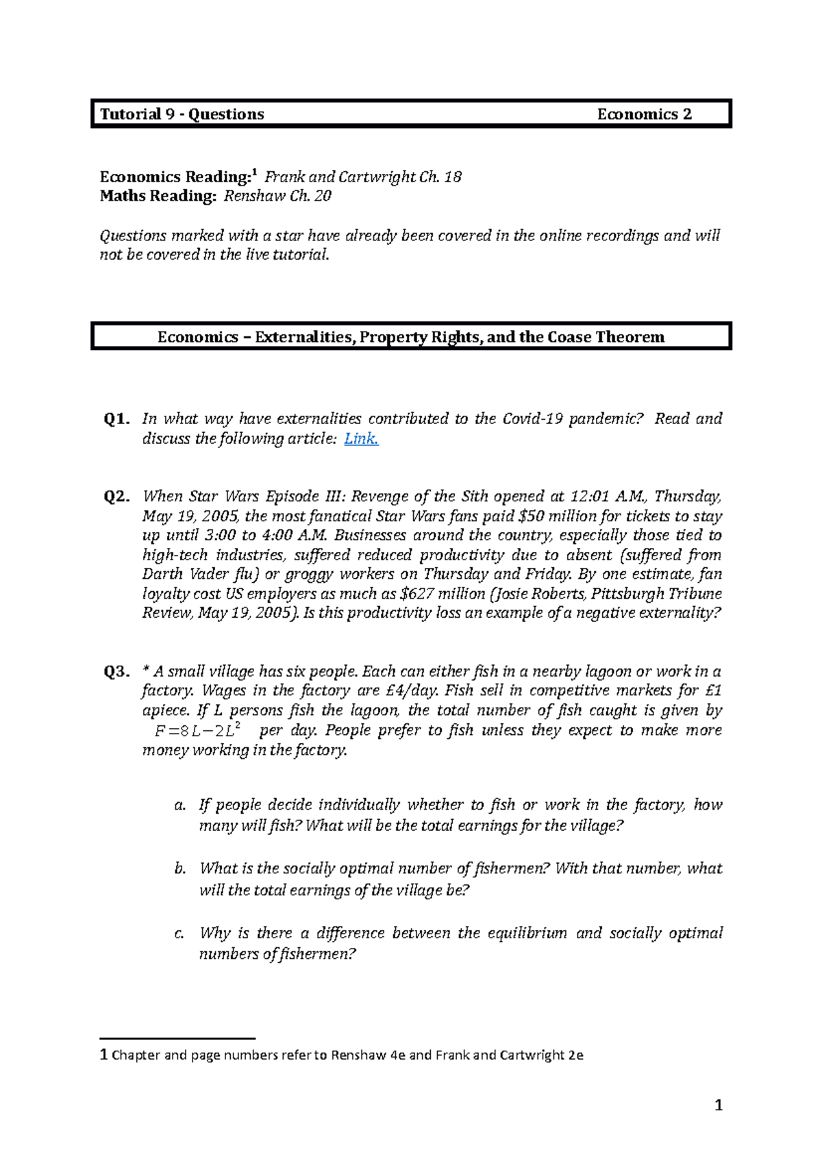 Tutorial work 9 - Question 2021-2022 - ECNM08006 - Edin - Studocu
