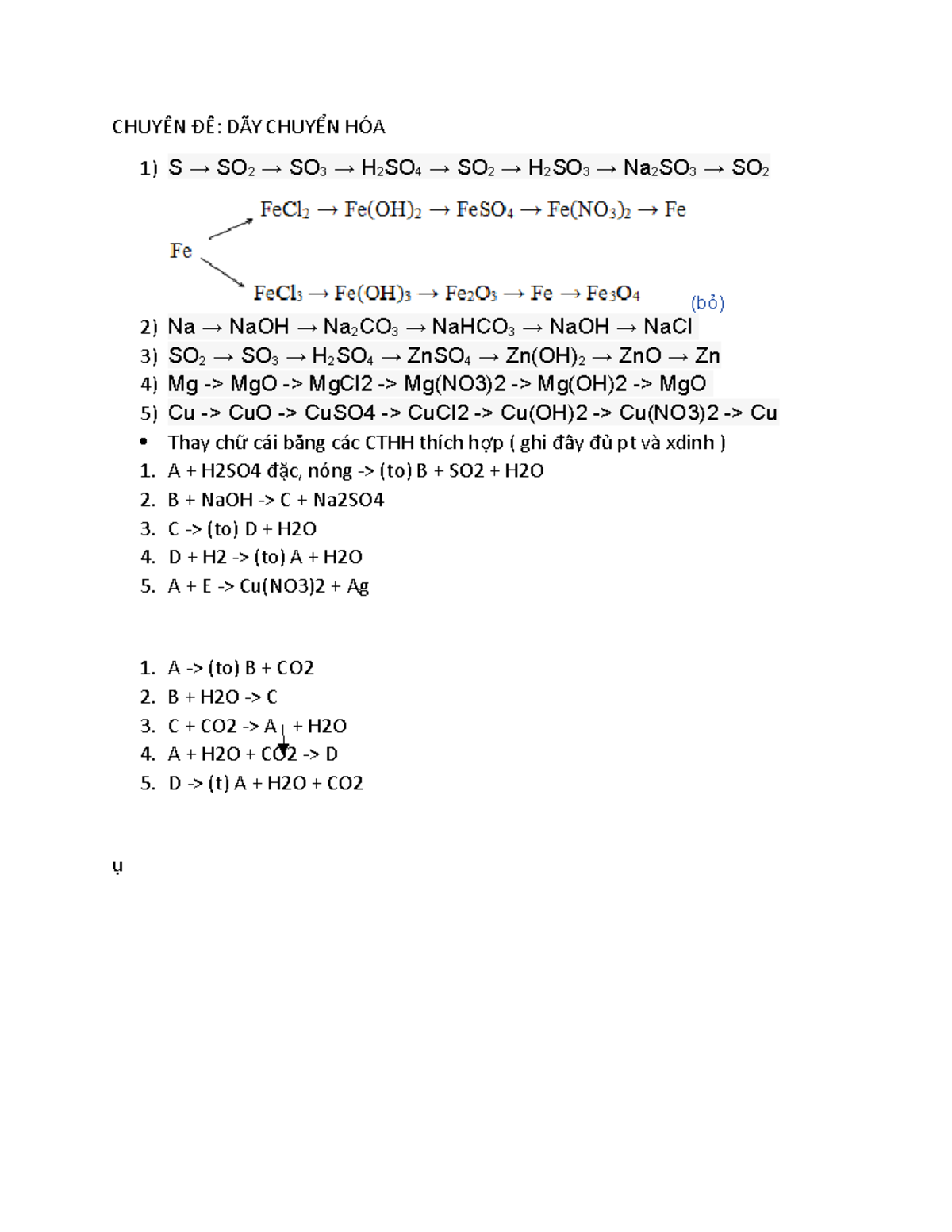 Chuyên ĐỀ - ddddd - CHUYÊN ĐÊỀ: DÃY CHUY N HÓAỂ S → SO 2 → SO 3 → H 2 SO 4 → SO 2 → H 2 SO 3 → ...