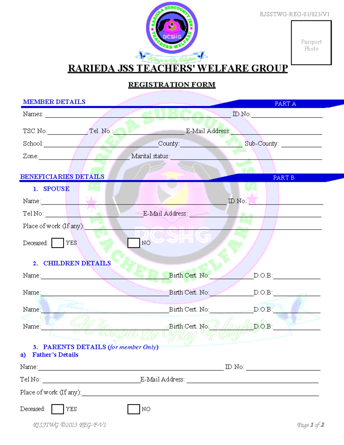 Membership REG - RJSSTWG-REG-01/023/V RJSSTWG ©2023 REG-F-V1 Page 1 of ...