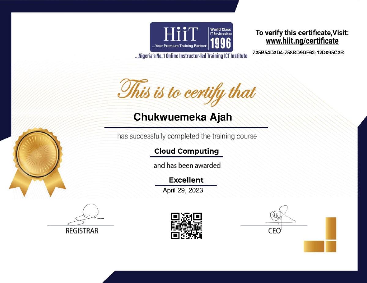 Chukwuemeka Cloud Computing B25 Cloud Computing Certificate Hii T ...