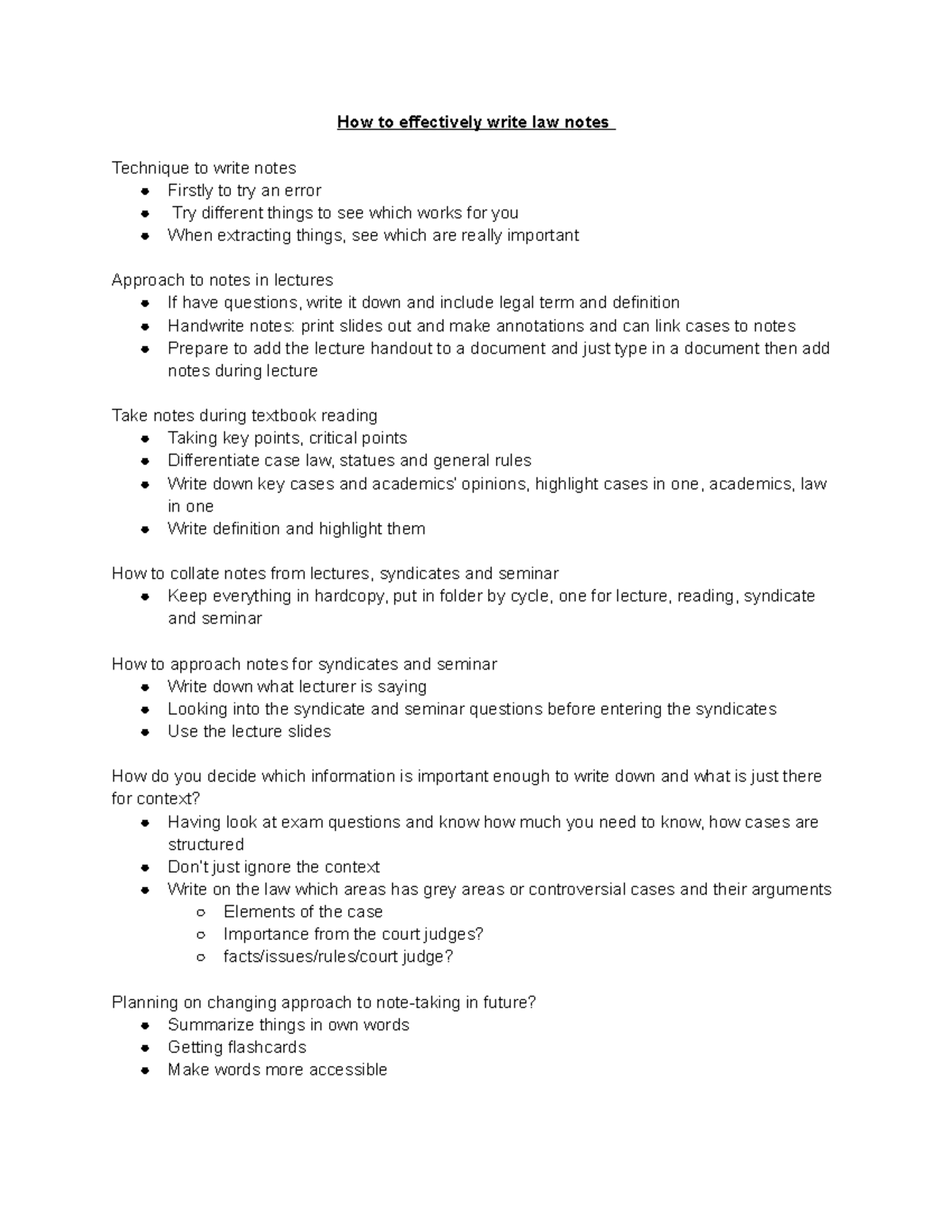 HOW TO Effectively Write LAW Notes DOC - How to effectively write law ...