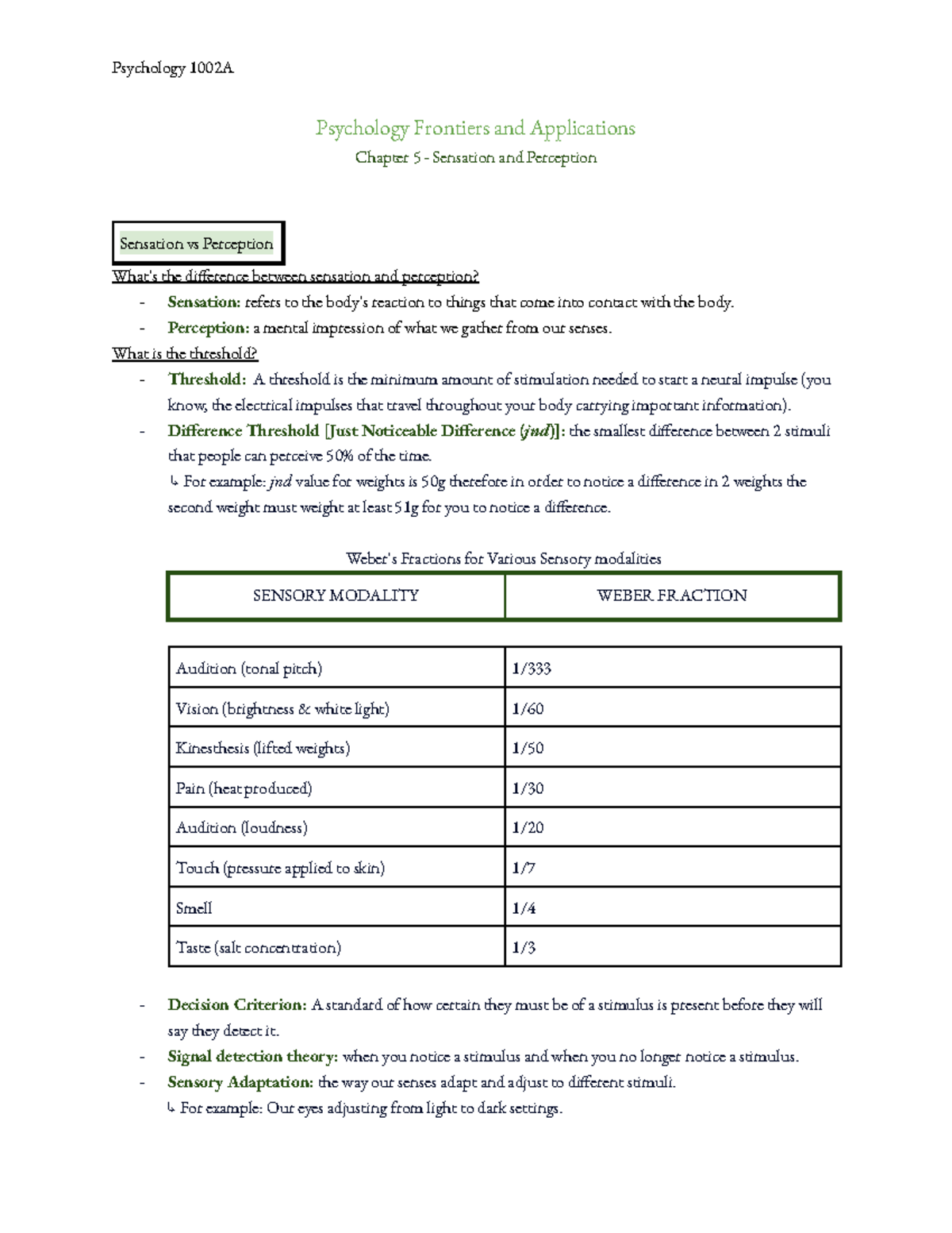 Chapter 5 - Sensation & Preception - Psychology Frontiers and ...