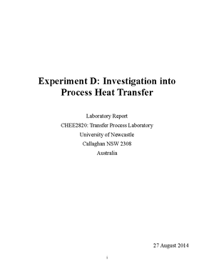 Experiment Four - Process Heat Transfer - INVESTIGATION INTO PROCESS ...