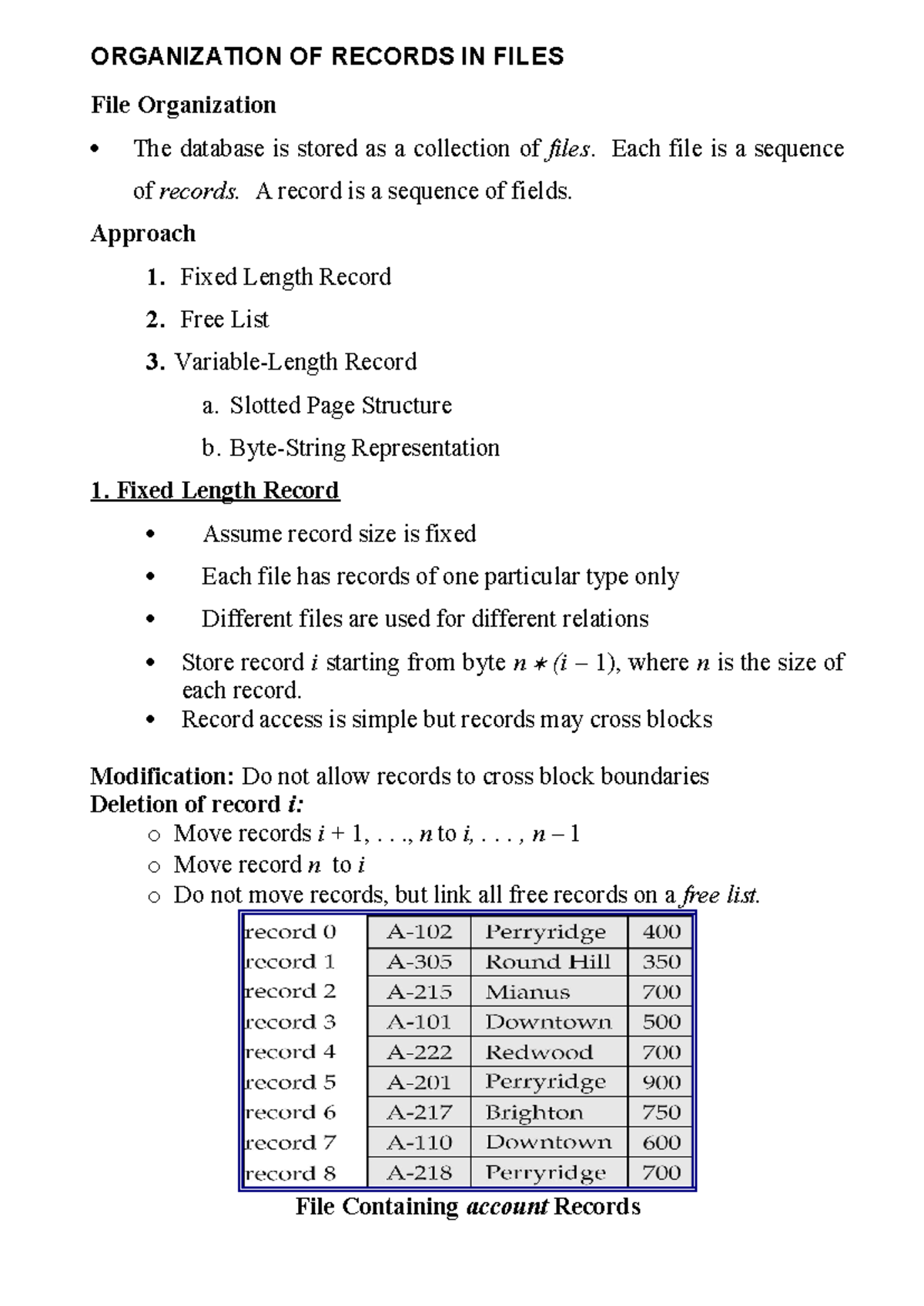 Organization OF Records IN Files - ORGANIZATION OF RECORDS IN FILES File Organization The ...