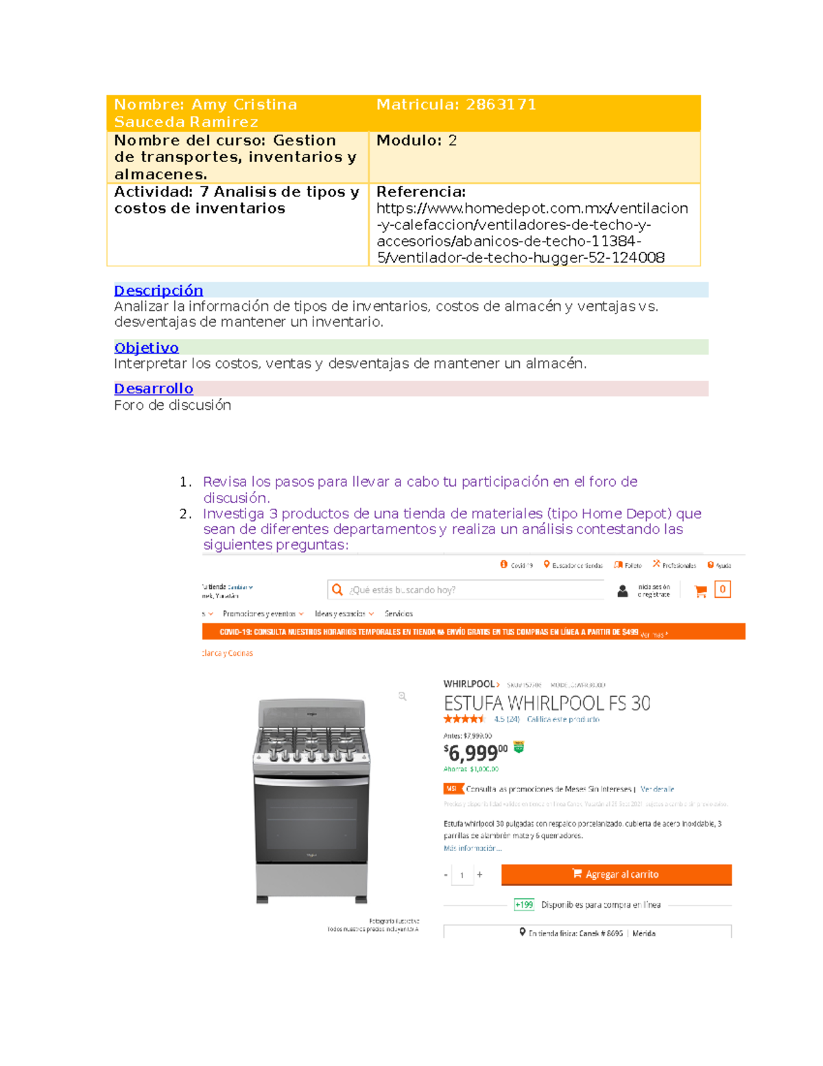 Actividad 7 gestion - eifheifhiefh - Nombre: Amy Cristina Sauceda ...