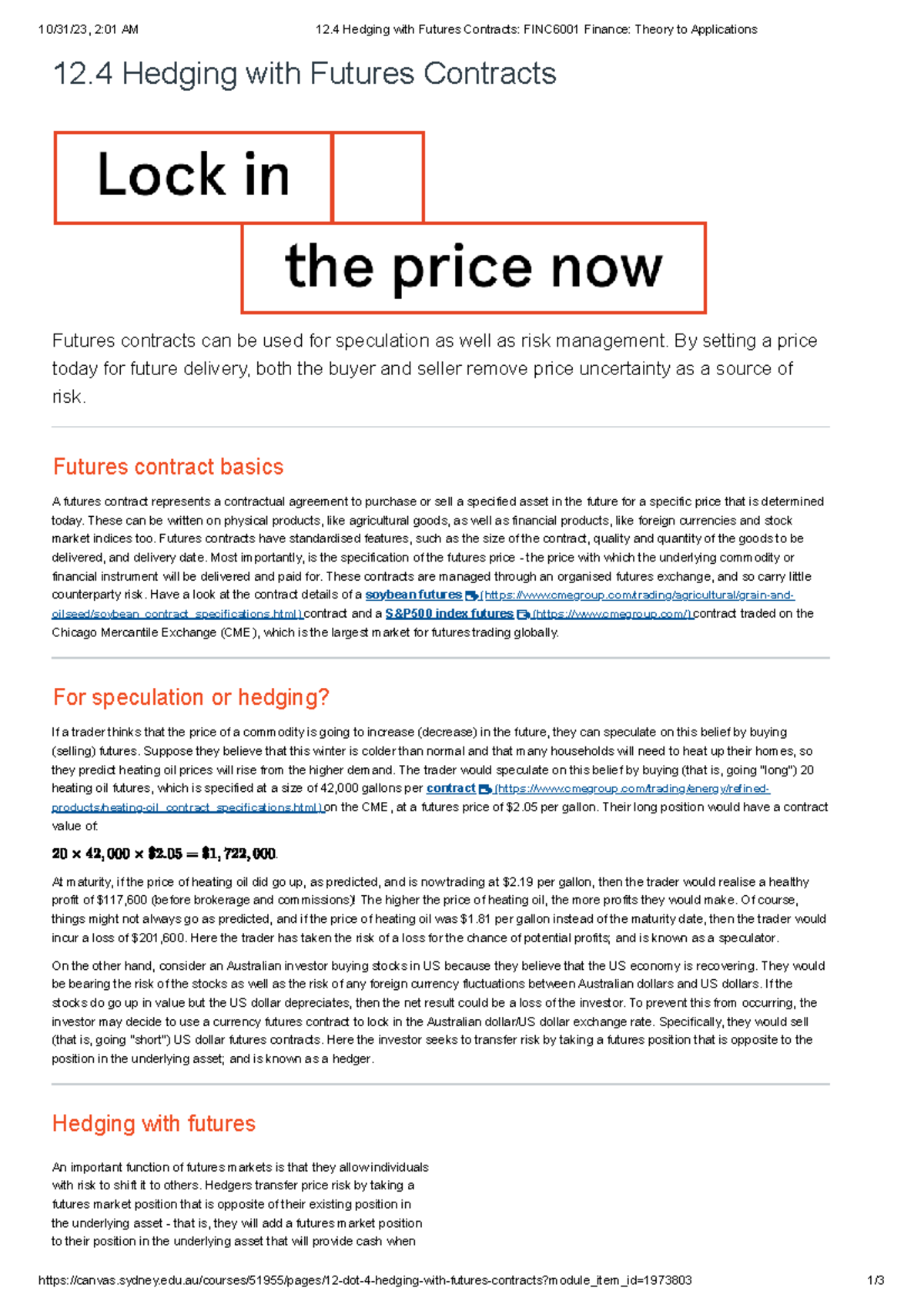 12.4 Hedging with Futures Contracts FINC6001 Finance Theory to ...