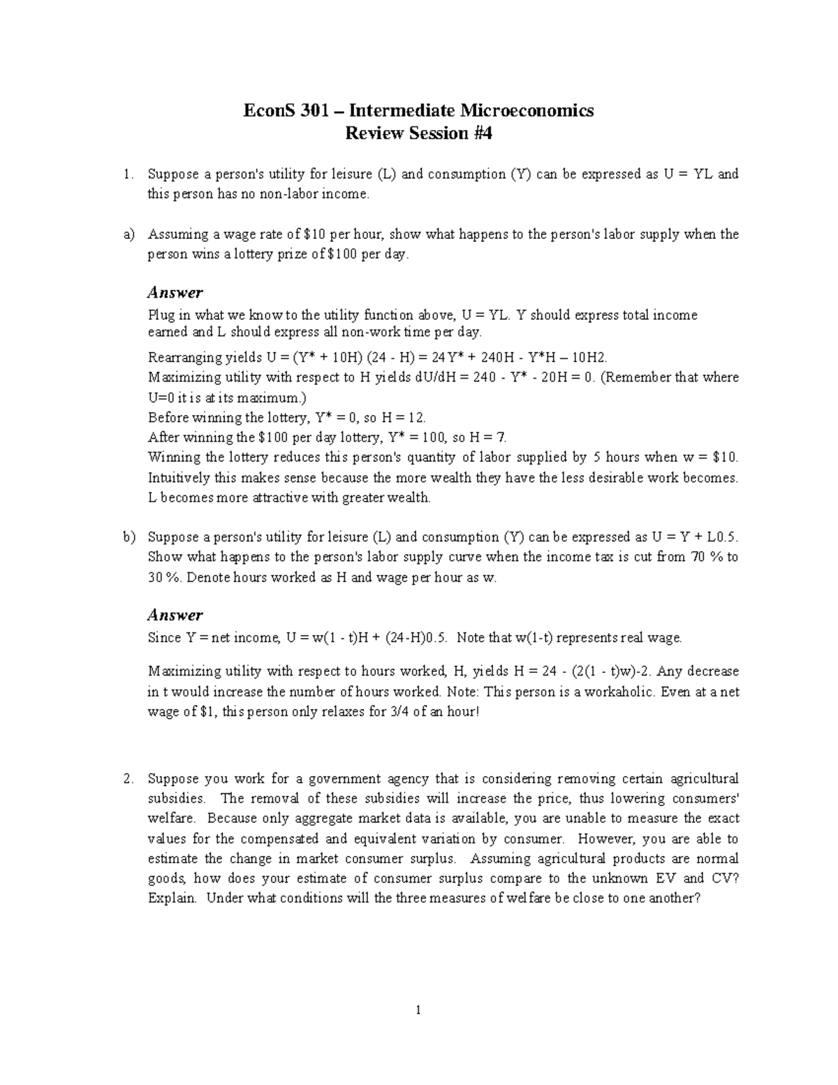 Review Session 4 fall 2016 key - EconS 301 Intermediate Microeconomics Review Session 1. Suppose ...