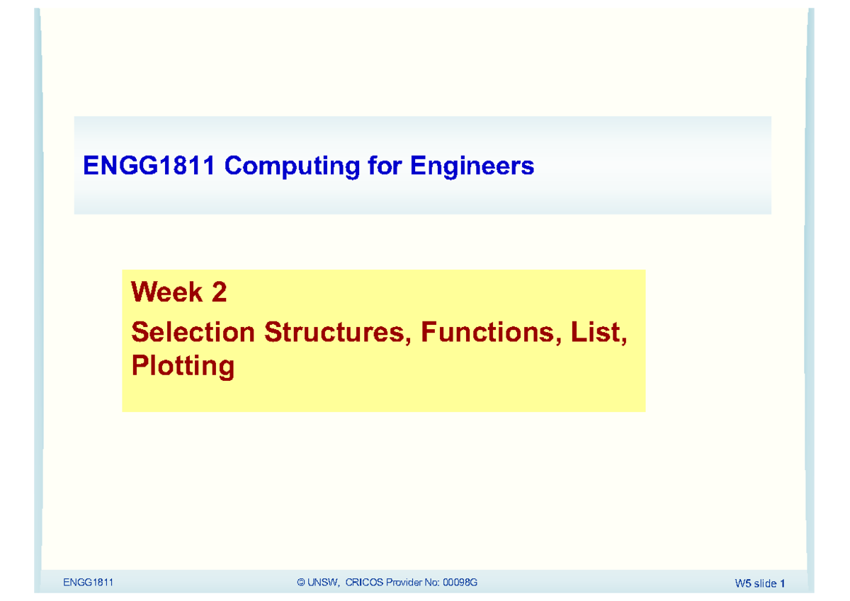 Week 2 Selection Structure Functions List Plotting Week 2 Selection Structures Functions