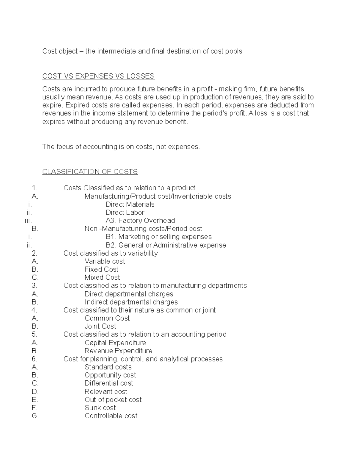 Cost terms and concepts - Cost object – the intermediate and final ...