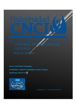 Control Estadistico de calidad Proyecto Modular - Tutor: JENNIFER MONTREAL Estudiante : ERICK ...