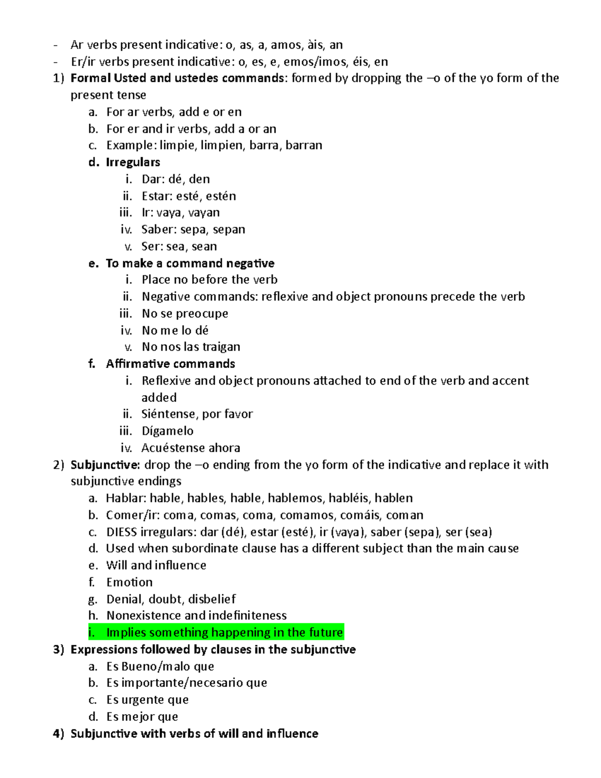 SPanish Final Notes - Elementary Spanish Ii - Ar verbs present ...
