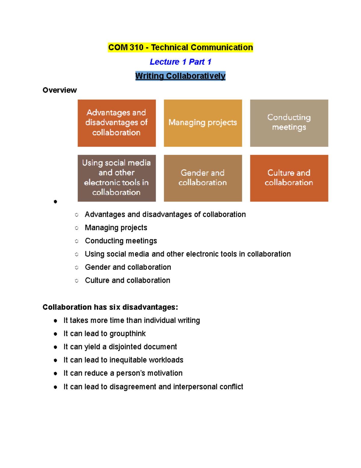 COM 310 Lecture 1 Part 1 - Spring 2020 - COM 310 - Technical Communication Lecture 1 Part 1 ...