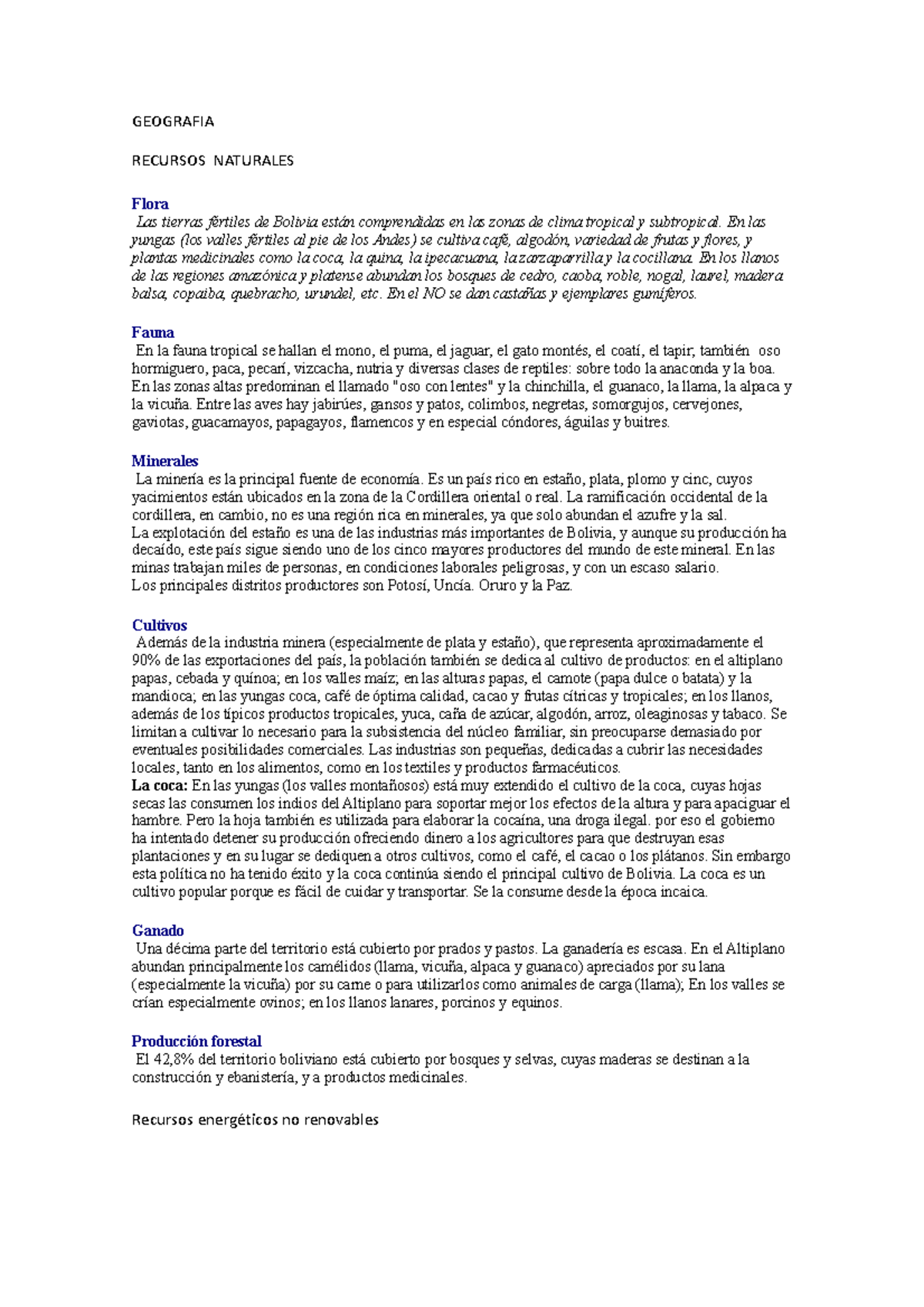Geografia -ASDASDD - GEOGRAFIA RECURSOS NATURALES Flora Las tierras ...