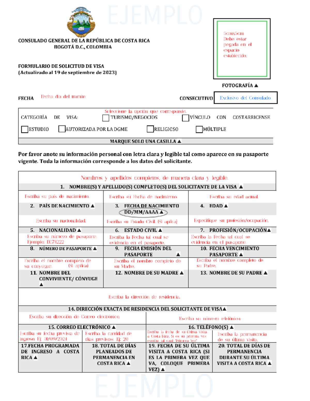 Formato Formulario visa Instructivo - 5cmx5cm CONSULADO GENERAL DE LA ...