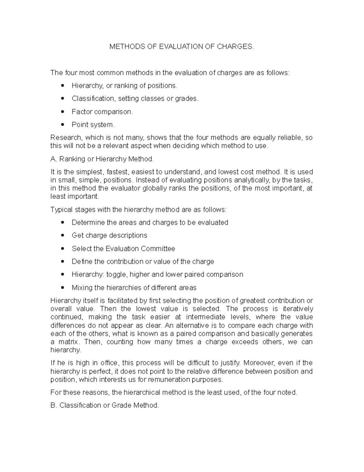 METHODS OF EVALUATION OF CHARGES - The four most common methods in the ...
