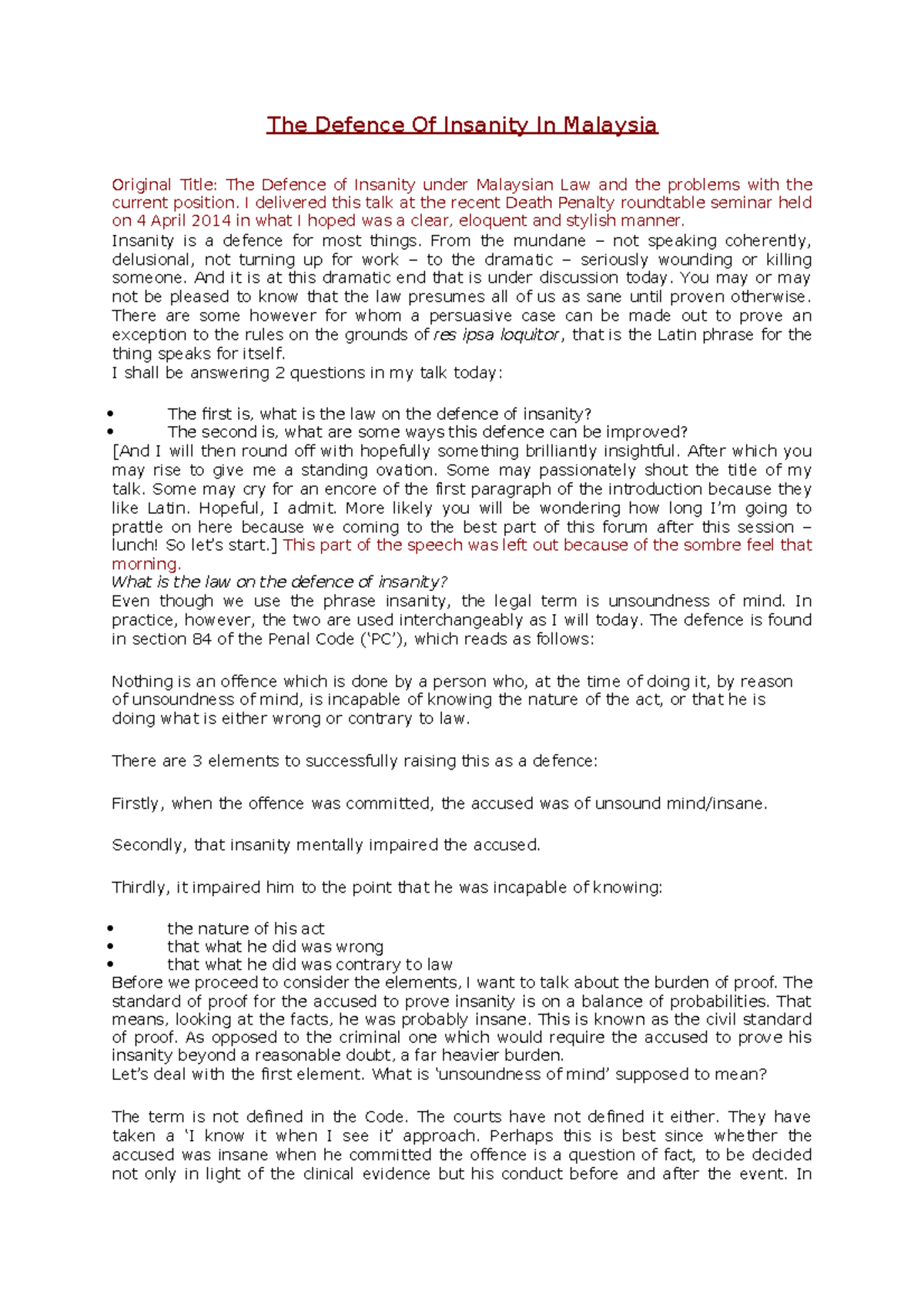 The Defence Of Insanity In Malaysia - The Defence Of Insanity In ...