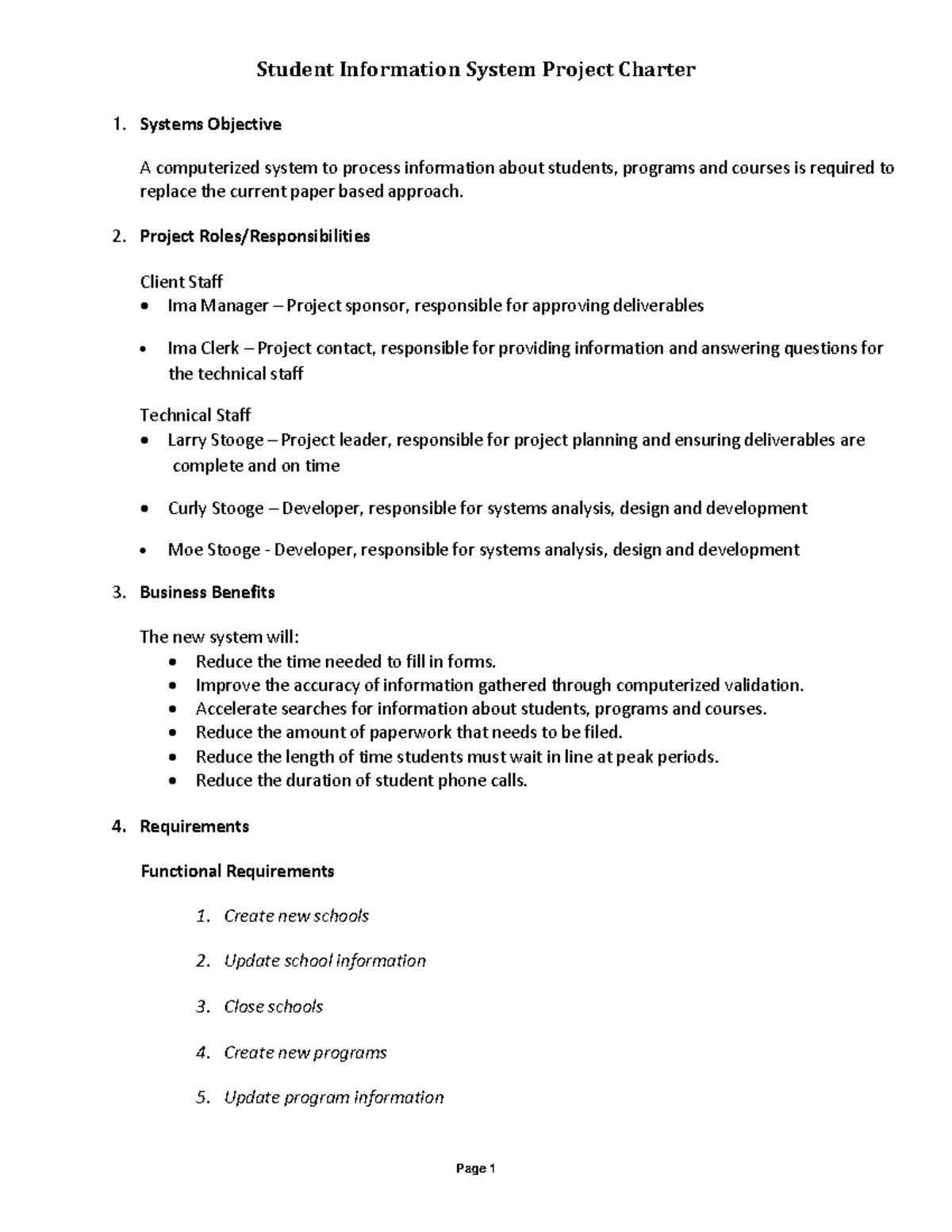 SIS Agile Project Charter - Student Information System Project Charter ...