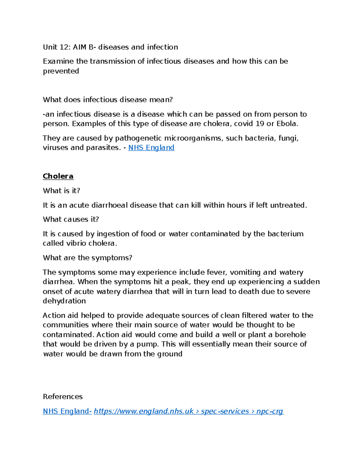 Unit 12 aim b - just work - Unit 12: AIM B- diseases and infection ...