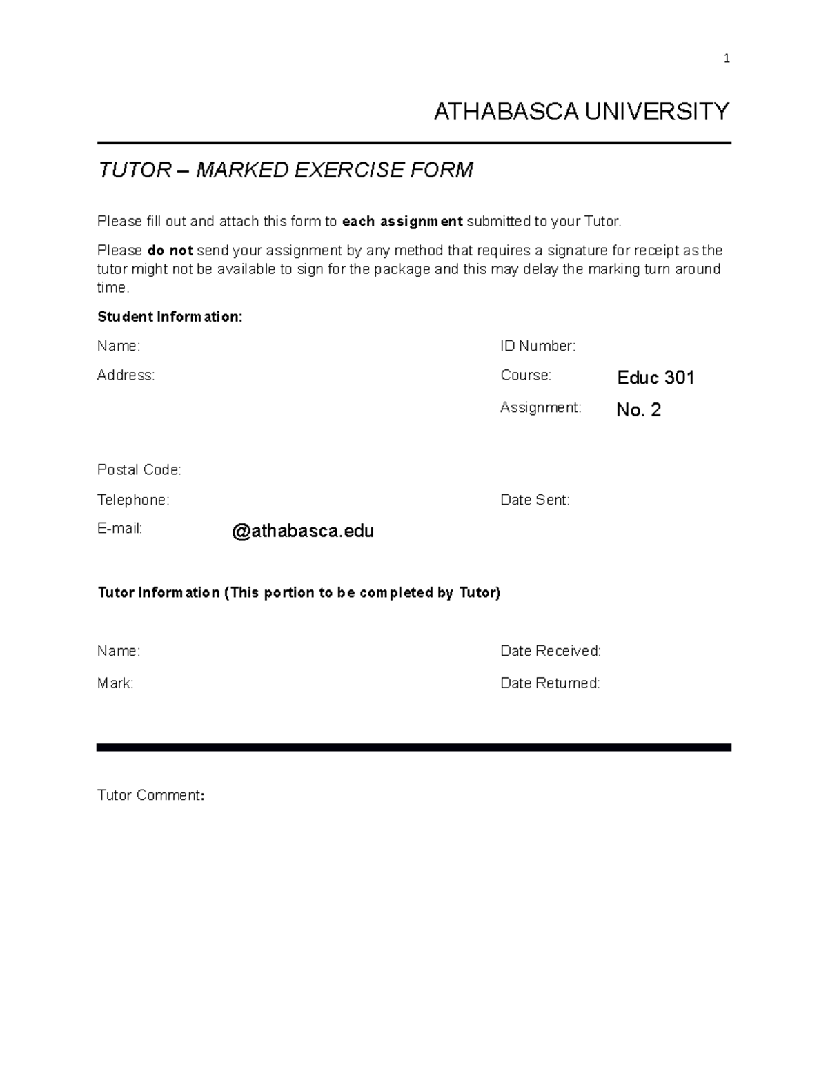 Assignment 2 - ATHABASCA UNIVERSITY TUTOR – MARKED EXERCISE FORM Please ...