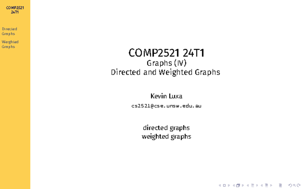 Week05thu directed weighted graphs - 24T Directed Graphs Weighted Graphs COMP2521 24T Graphs (IV ...
