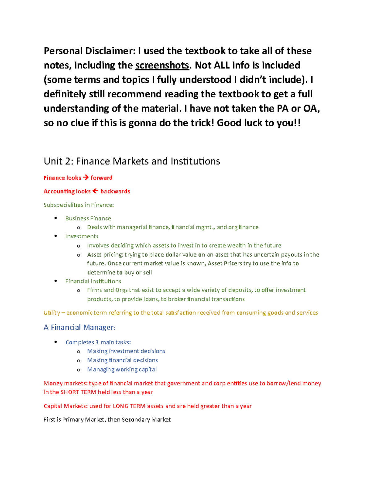 D076 Notes Finance Skills for Managers - Personal Disclaimer: I used ...