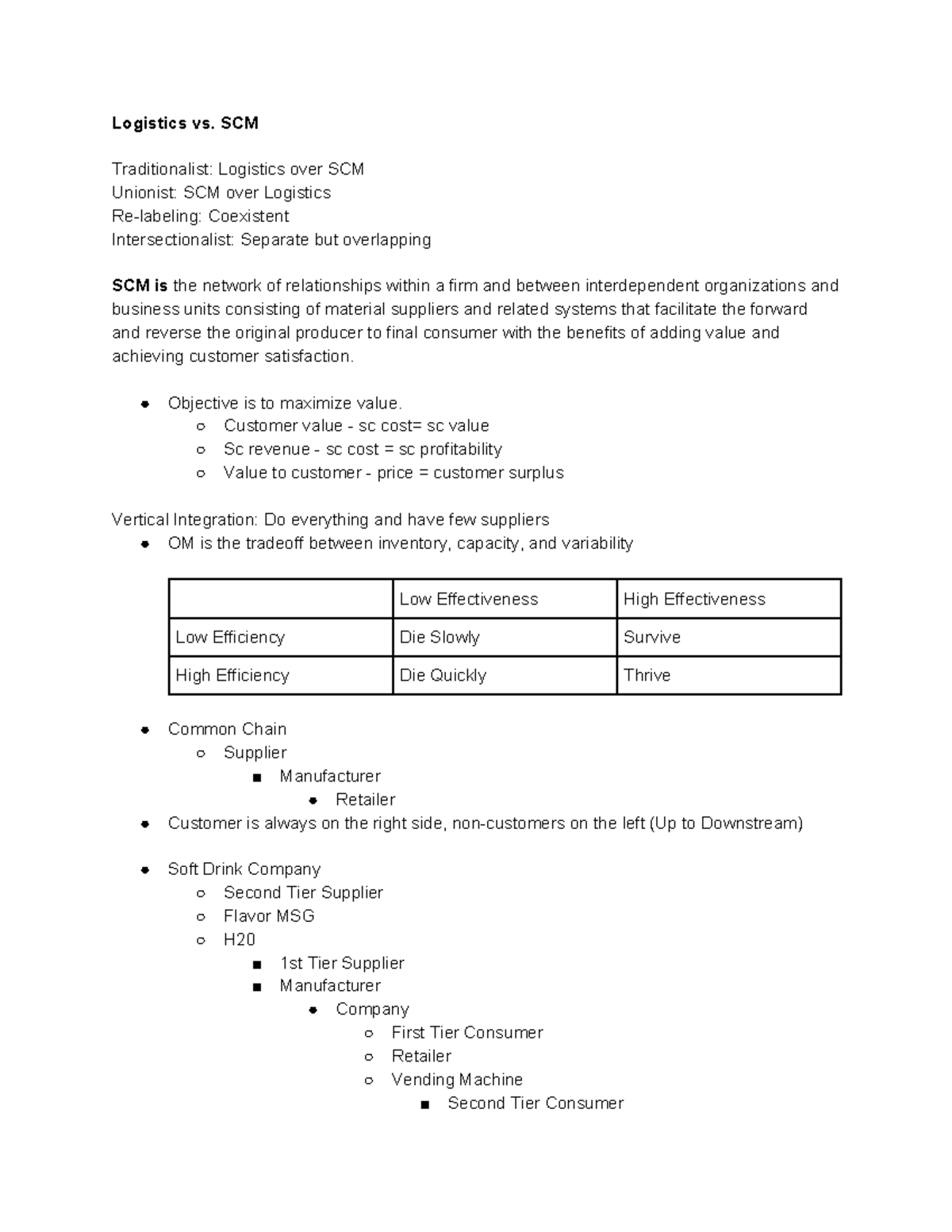 Supply Chain Notes - Logistics vs. SCM Traditionalist: Logistics over ...
