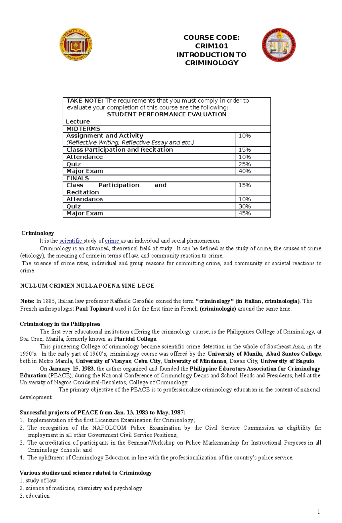 Intro TO CRIM Copy - Reviewer - COURSE CODE: CRIM INTRODUCTION TO ...
