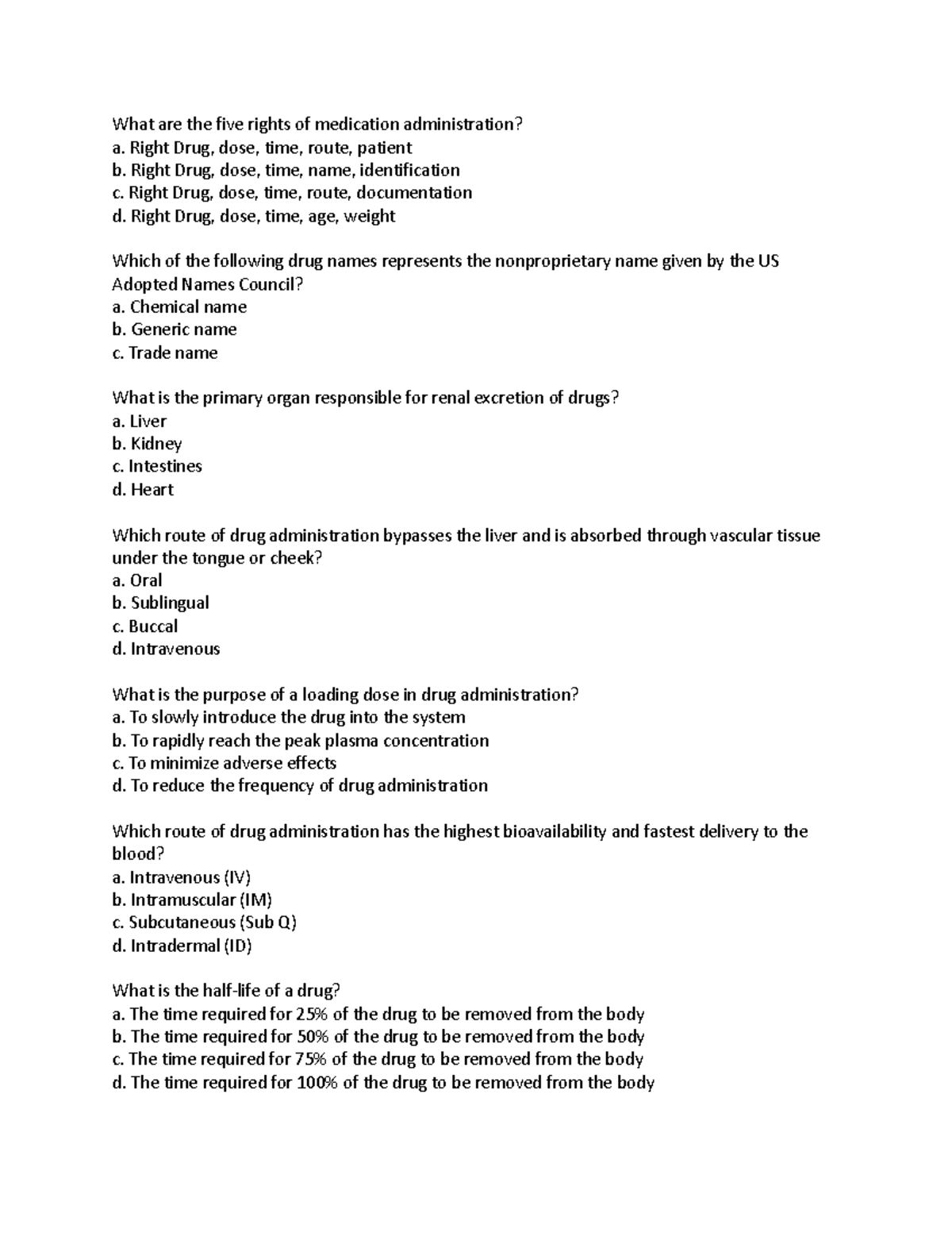 Practice Quiz/Test - What are the five rights of medication ...