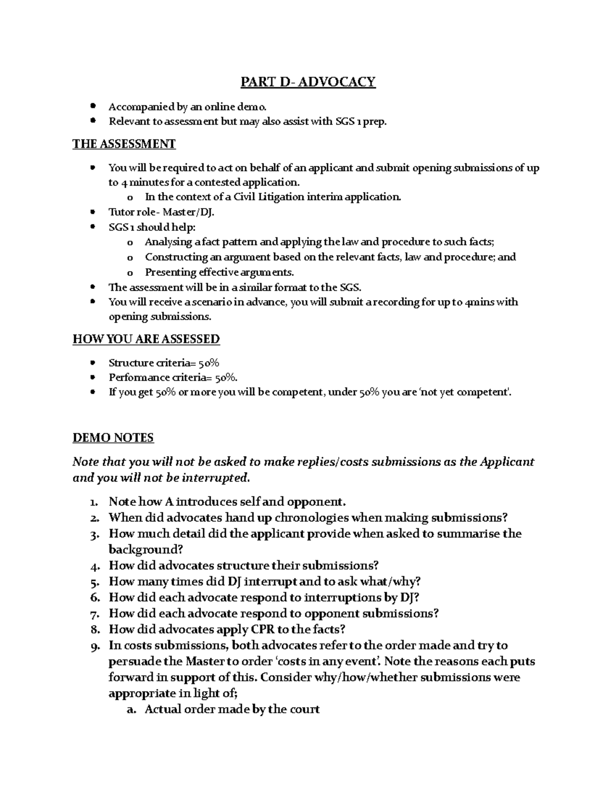 Advocacy PART D - notes for assessment - PART D- ADVOCACY Accompanied ...