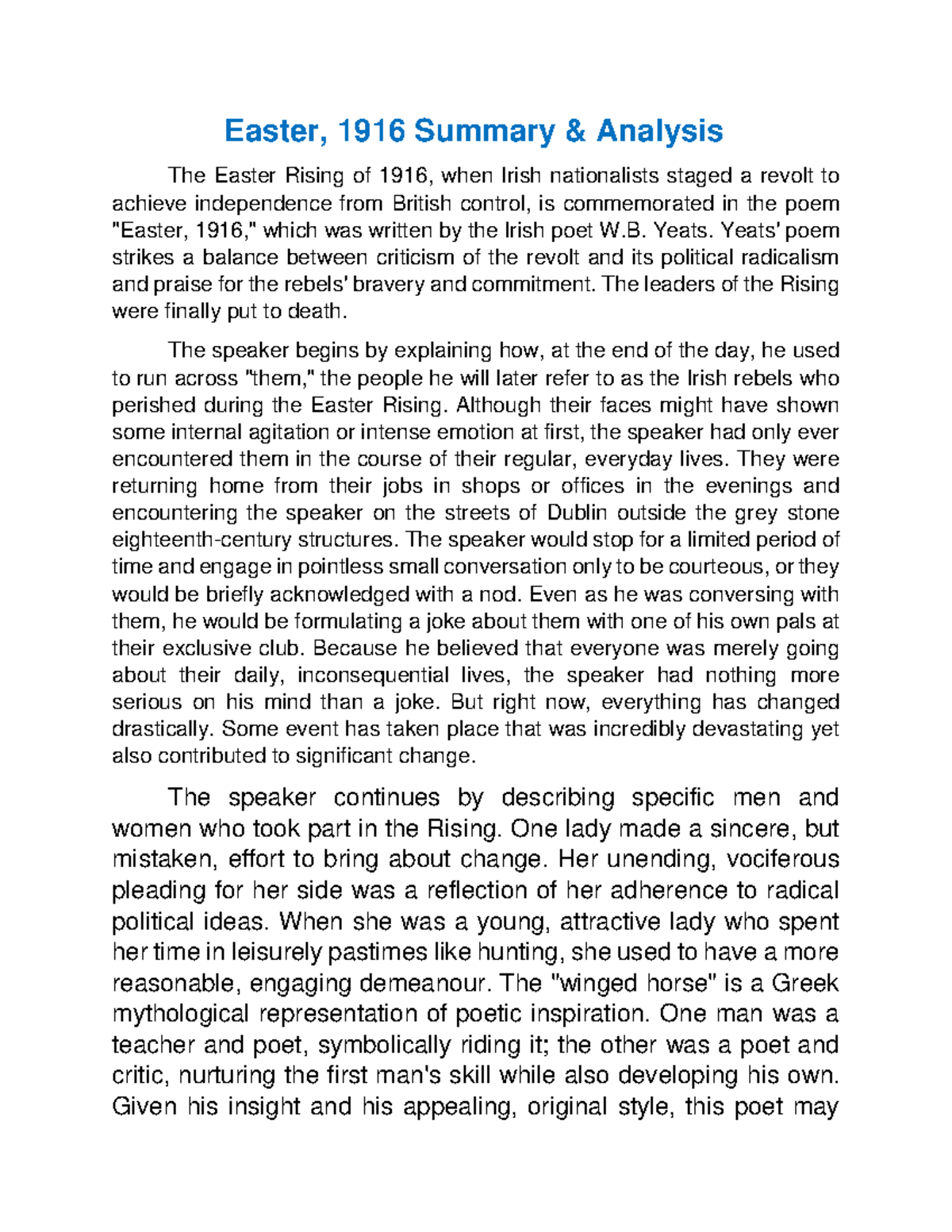 Easter 1916 - Easter, 1916 Summary & Analysis The Easter Rising of 1916 ...