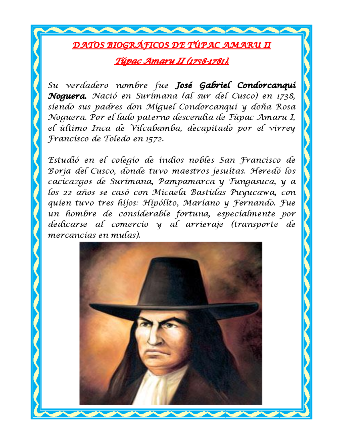 230725508 Tupac Amaru II - DATOS BIOGRÁFICOS DE TÚPAC AMARU II Túpac ...