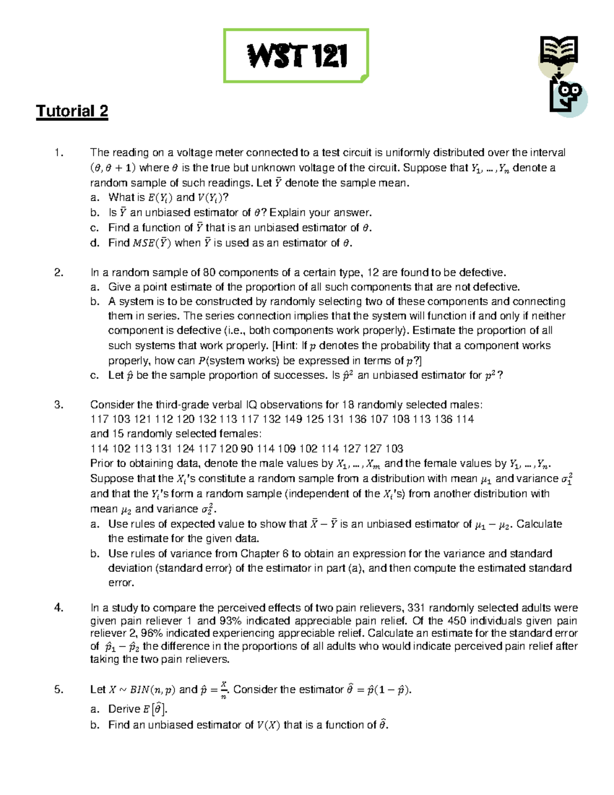 Tutorial 2 worksheet 2021 - WST 1 21 Tutorial 2 The reading on a ...