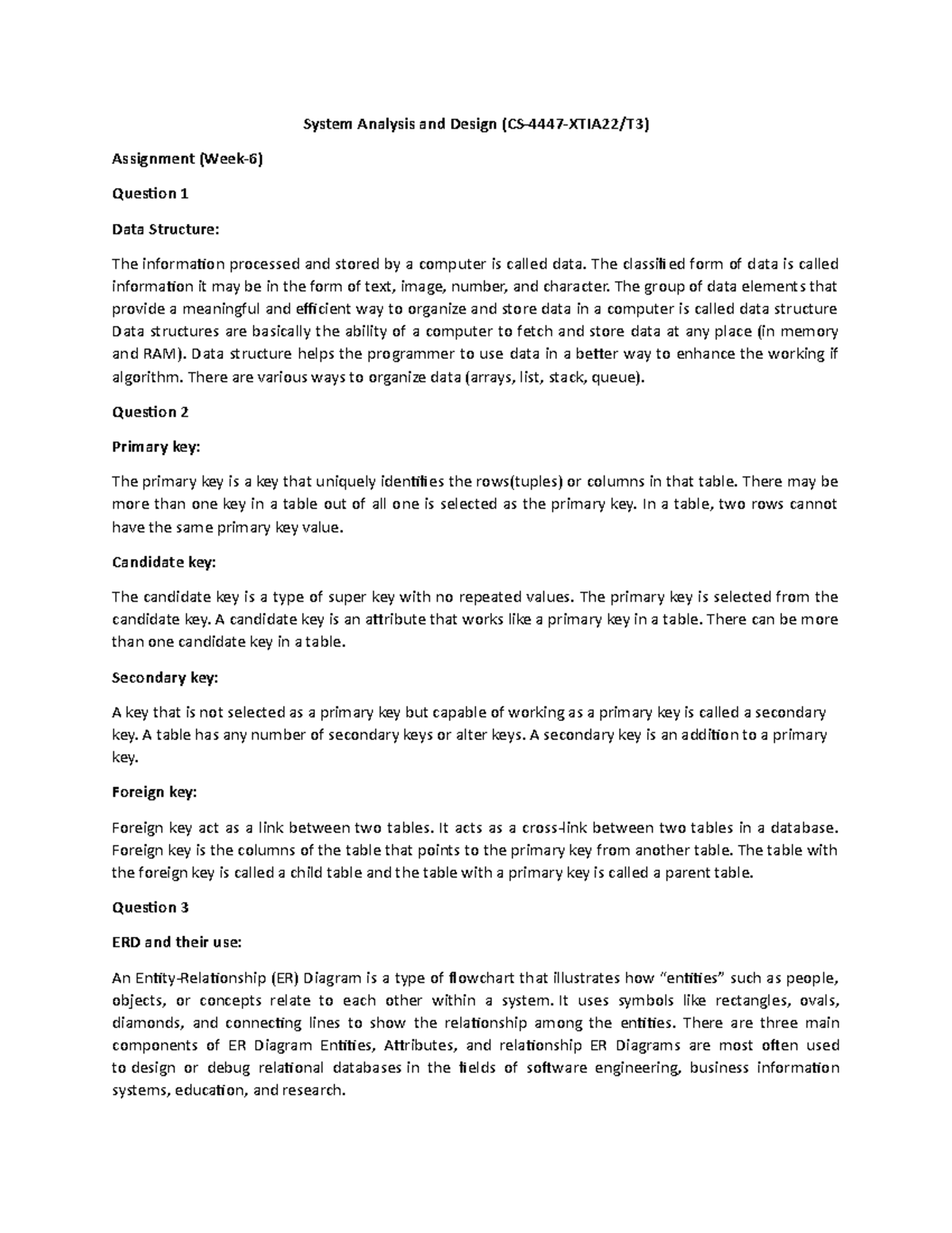 Week 6 (Assignment) mandatory - System Analysis and Design (CS-4447 ...