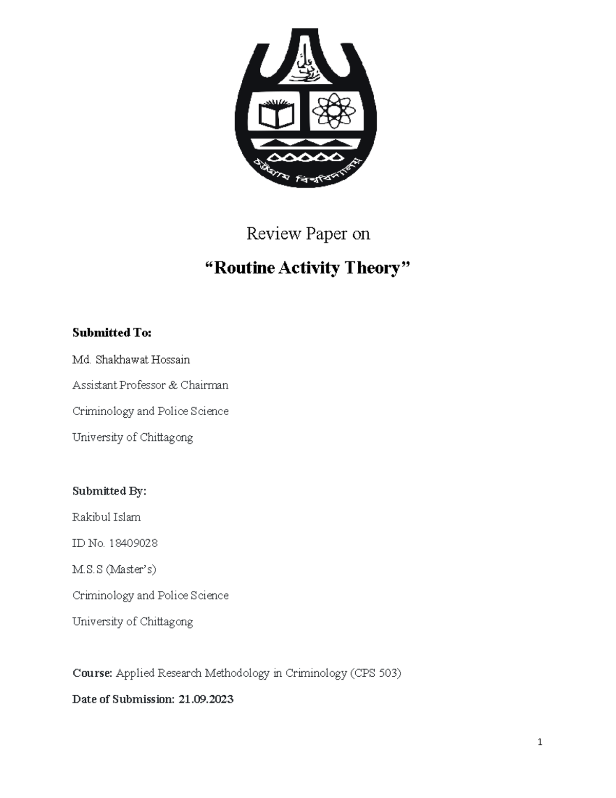 Review Paper on Routine Activity Theory - Review Paper on “Routine ...