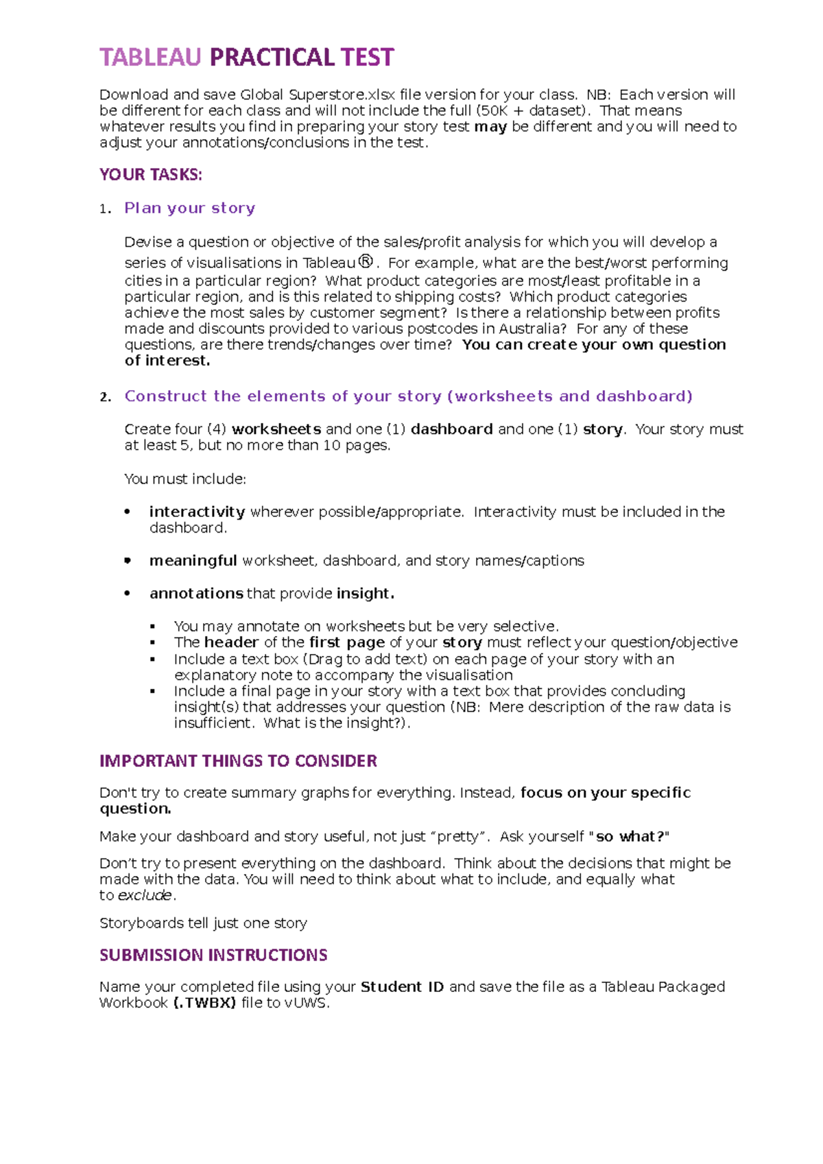 Tableau Prac test 2 - TABLEAU PRACTICAL TEST Download and save Global ...