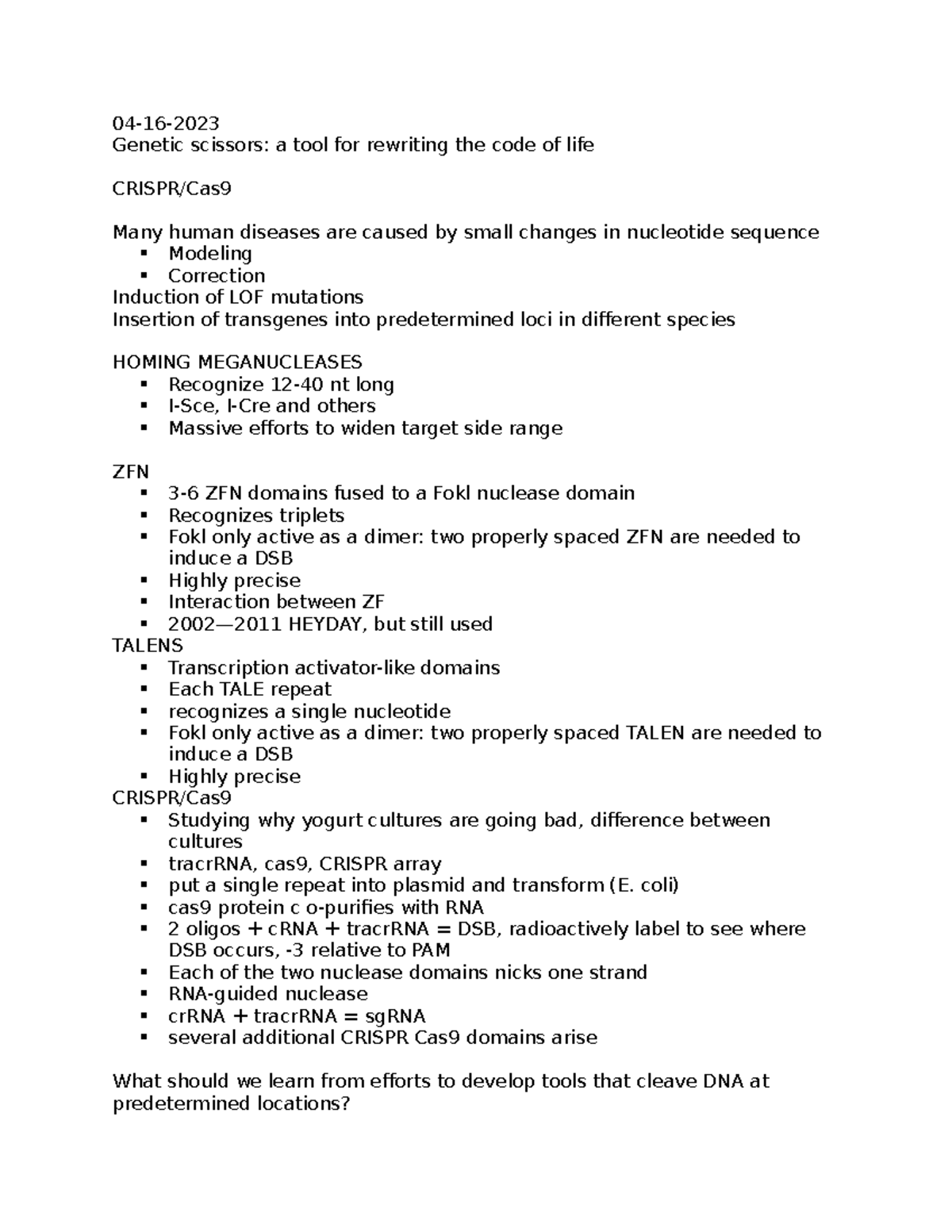 Genetic scissors-lecture 23 - 04-16- Genetic scissors: a tool for ...