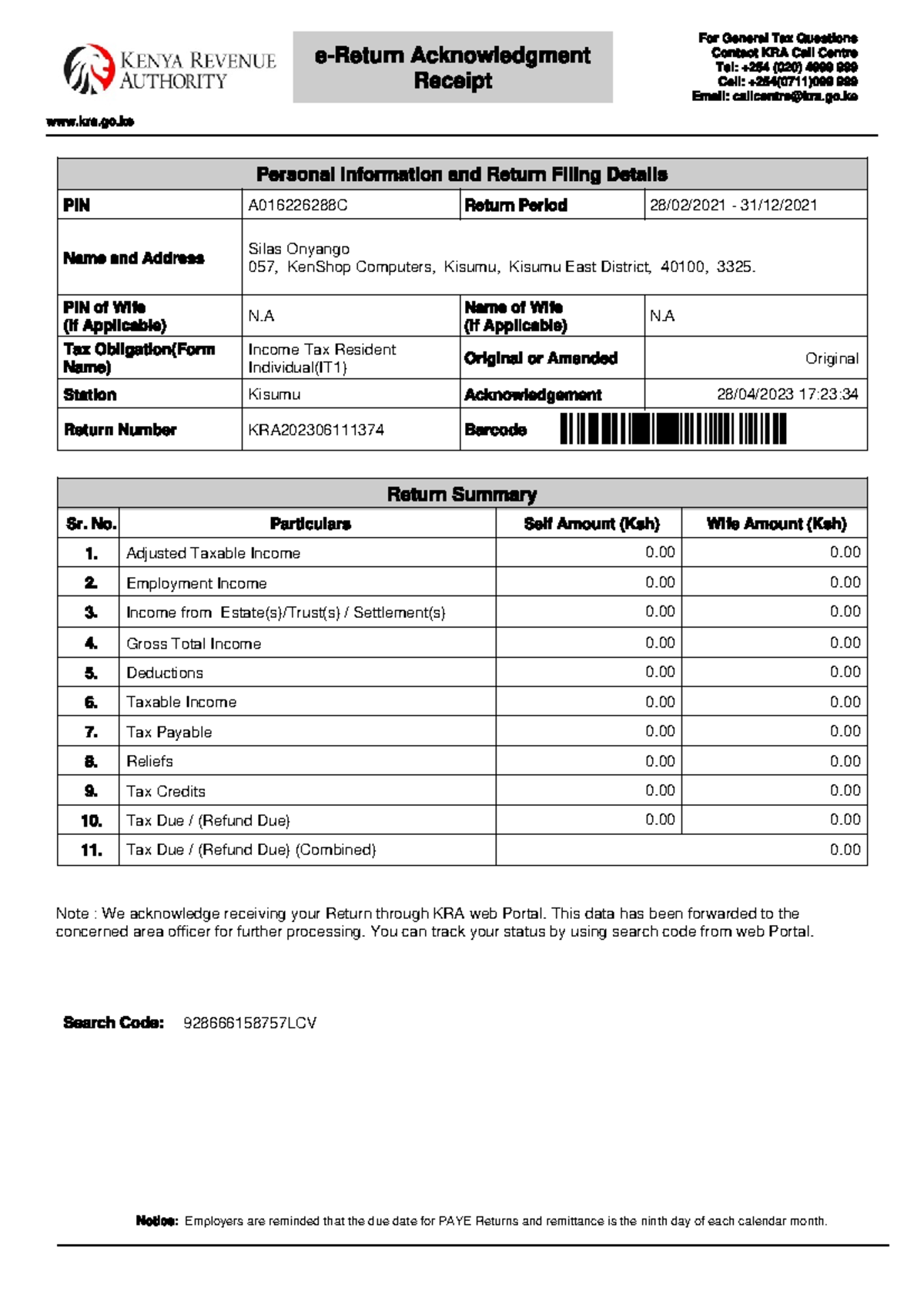 Receipt - Copy - health records - For General Tax Questions Contact KRA ...