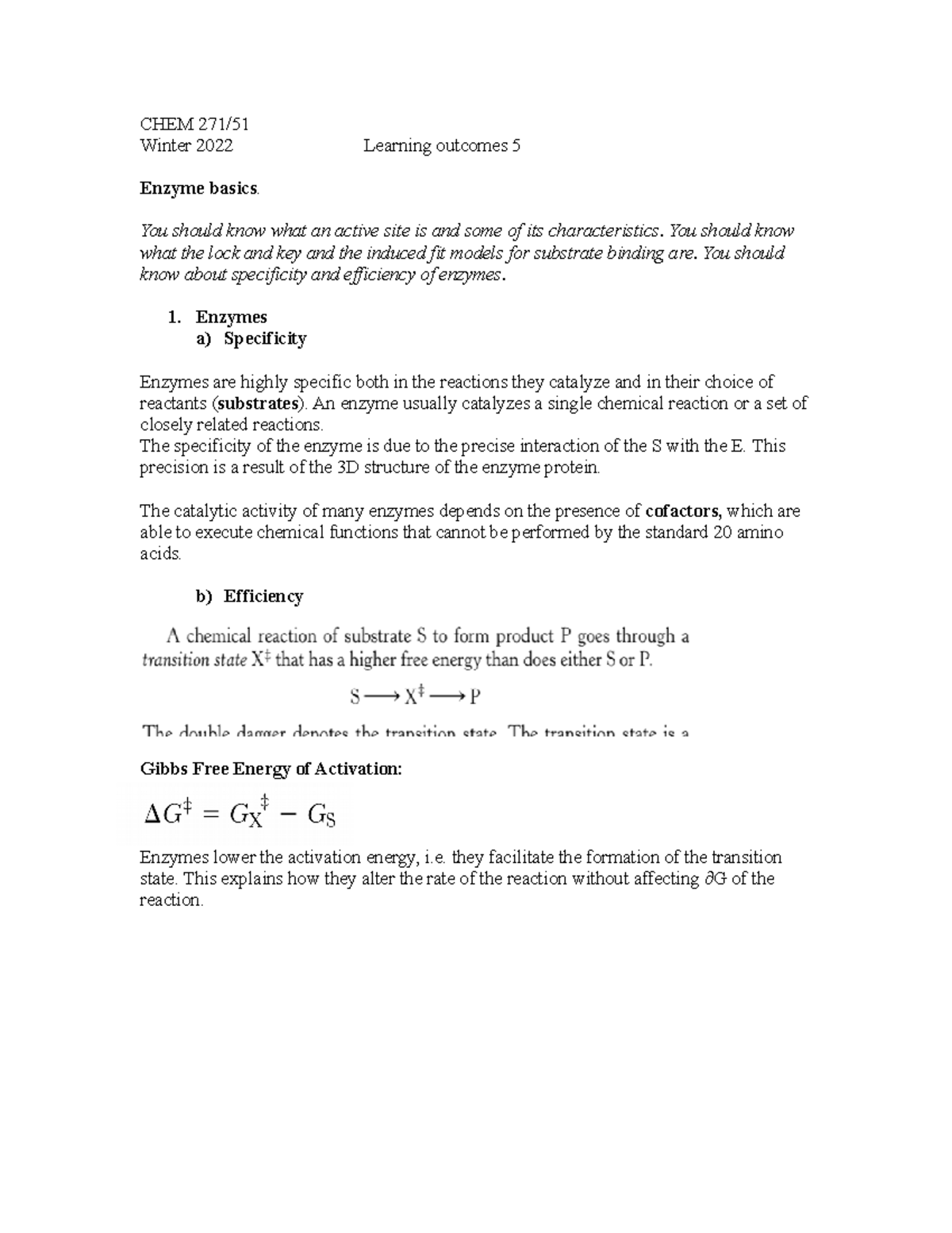 Lecture 5 learning objectives - CHEM 271/ Winter 2022 Learning outcomes ...