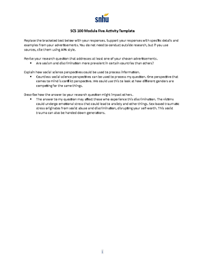 SCS 100 Module Four Activity - Support your responses with specific ...