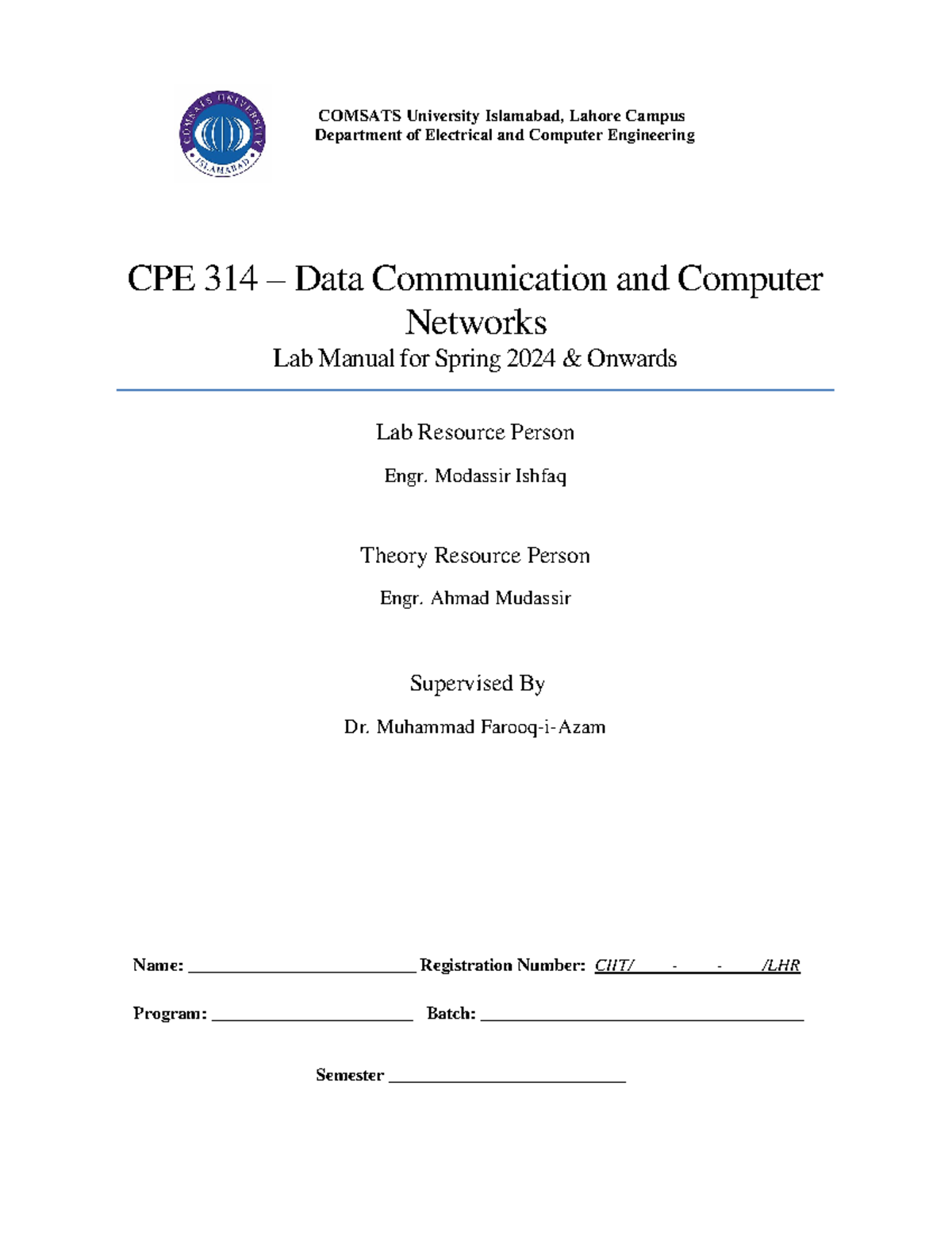 SP24 Lab Manual CPE314 Data Communication and Computer Networks ...