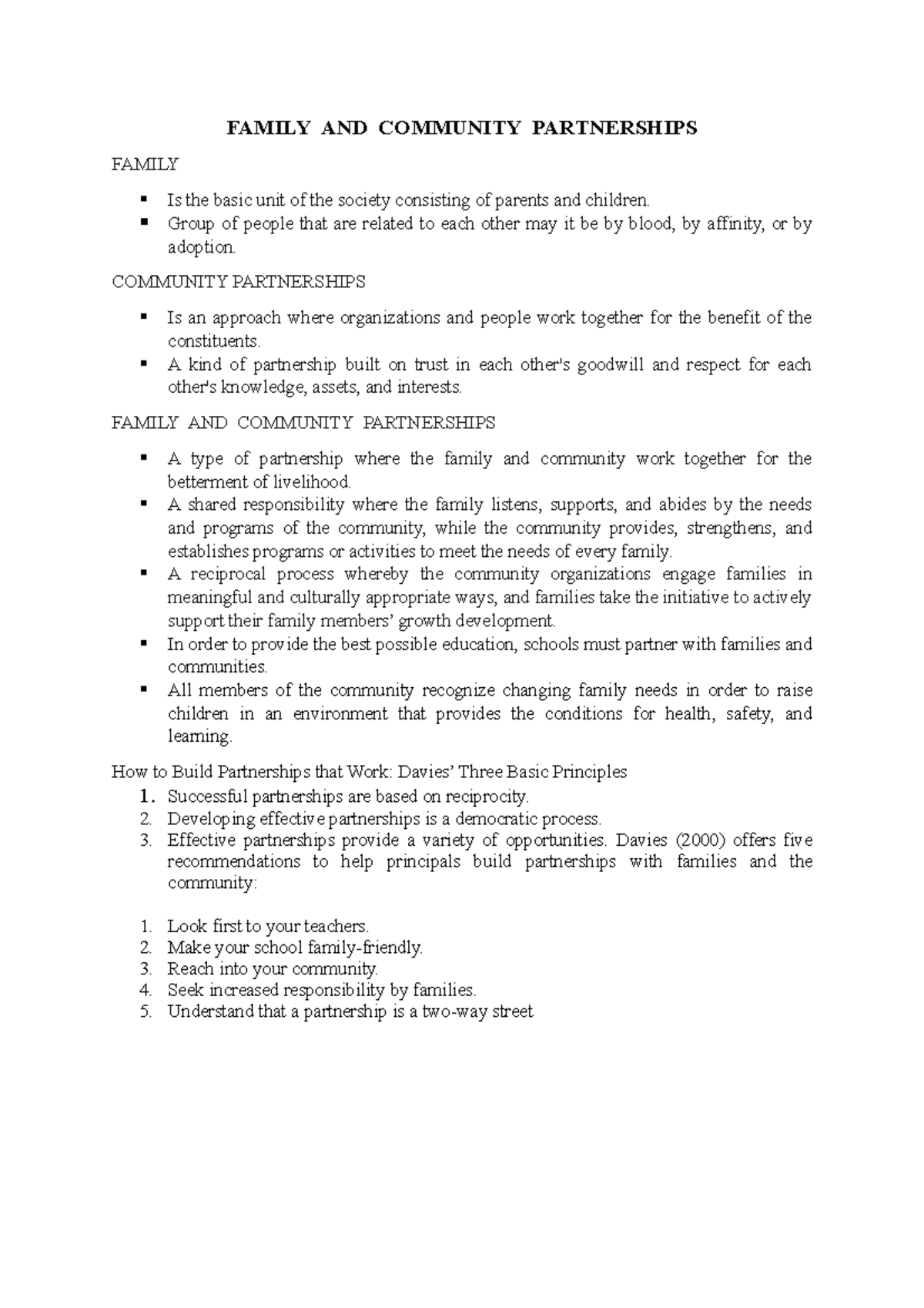 Family and community partnerships - FAMILY AND COMMUNITY PARTNERSHIPS ...
