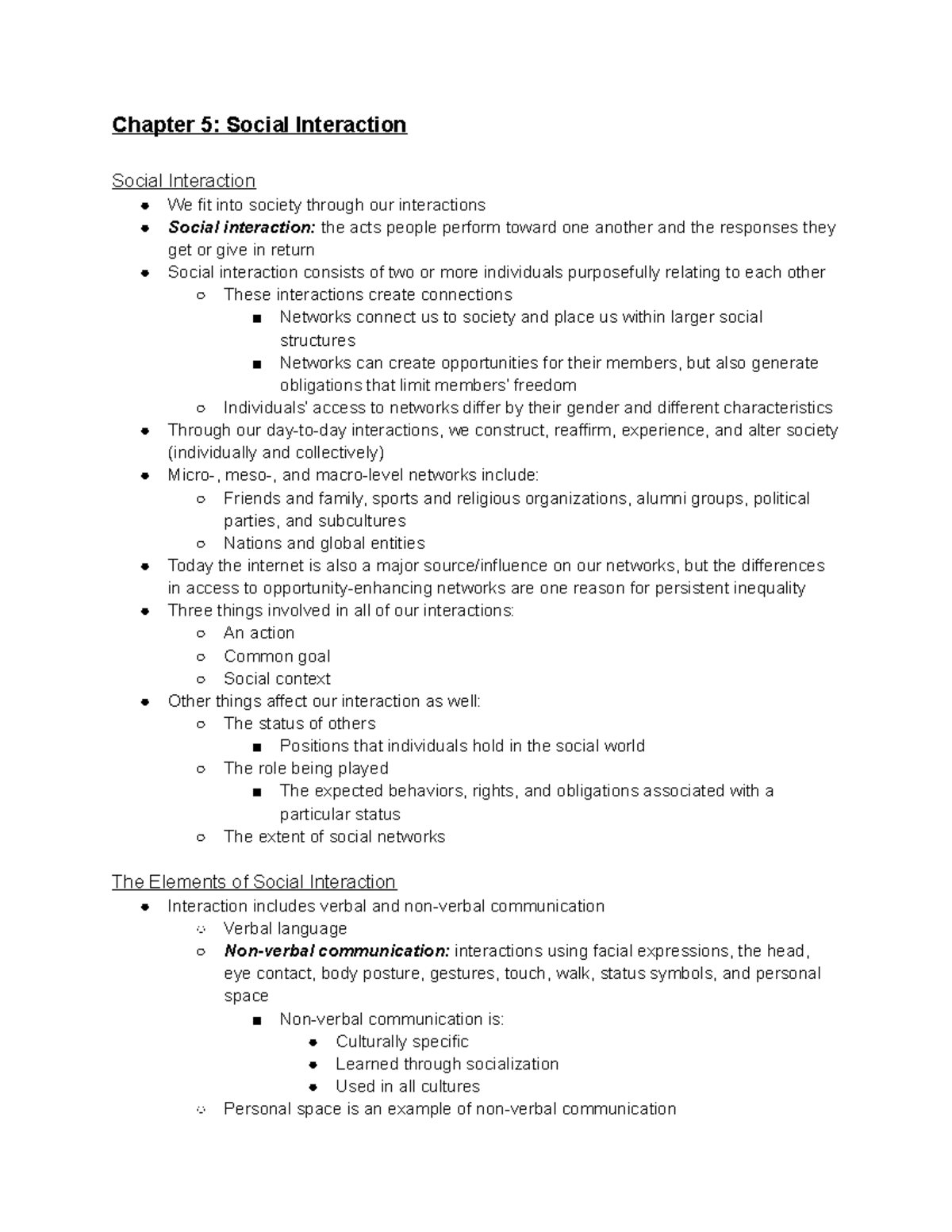 Chapter 5: Social Interaction - Chapter 5: Social Interaction Social ...