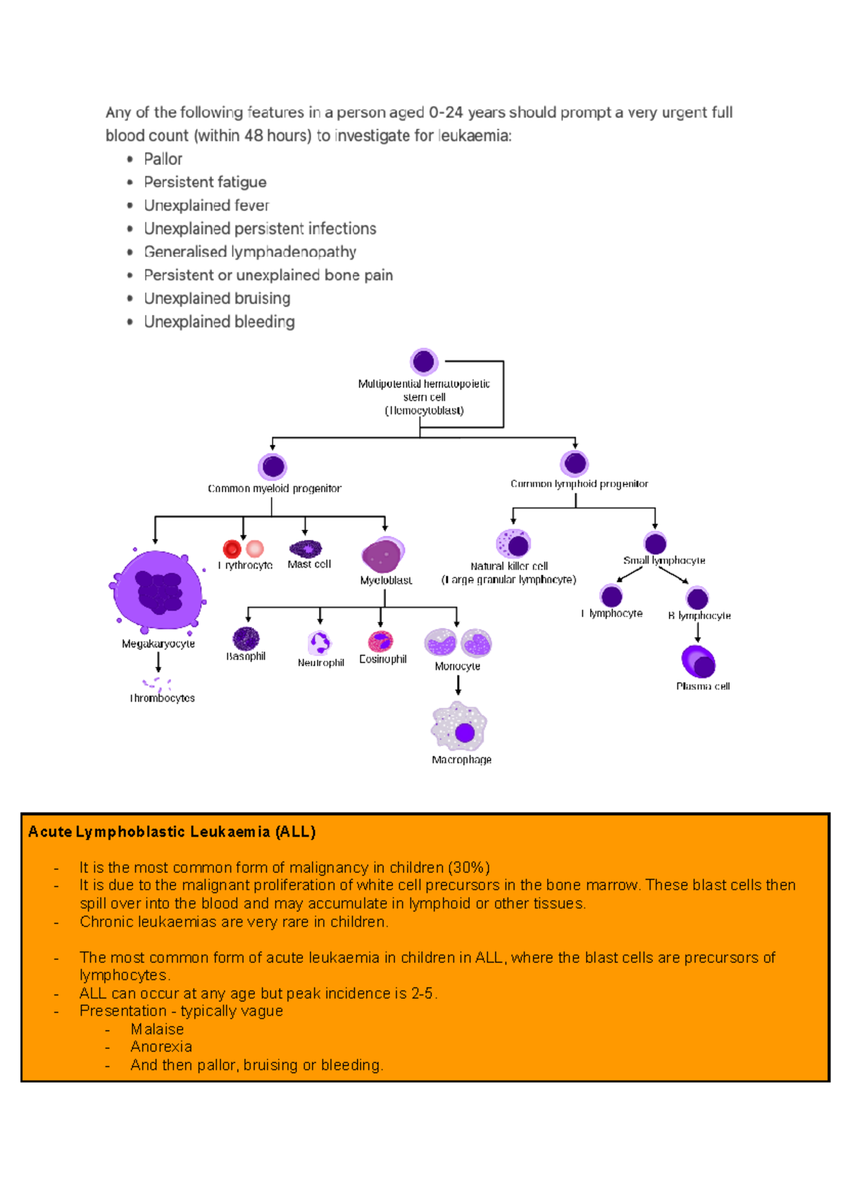 Leukaemia - Paediatric - Acute Lymphoblastic Leukaemia (ALL) It is the ...