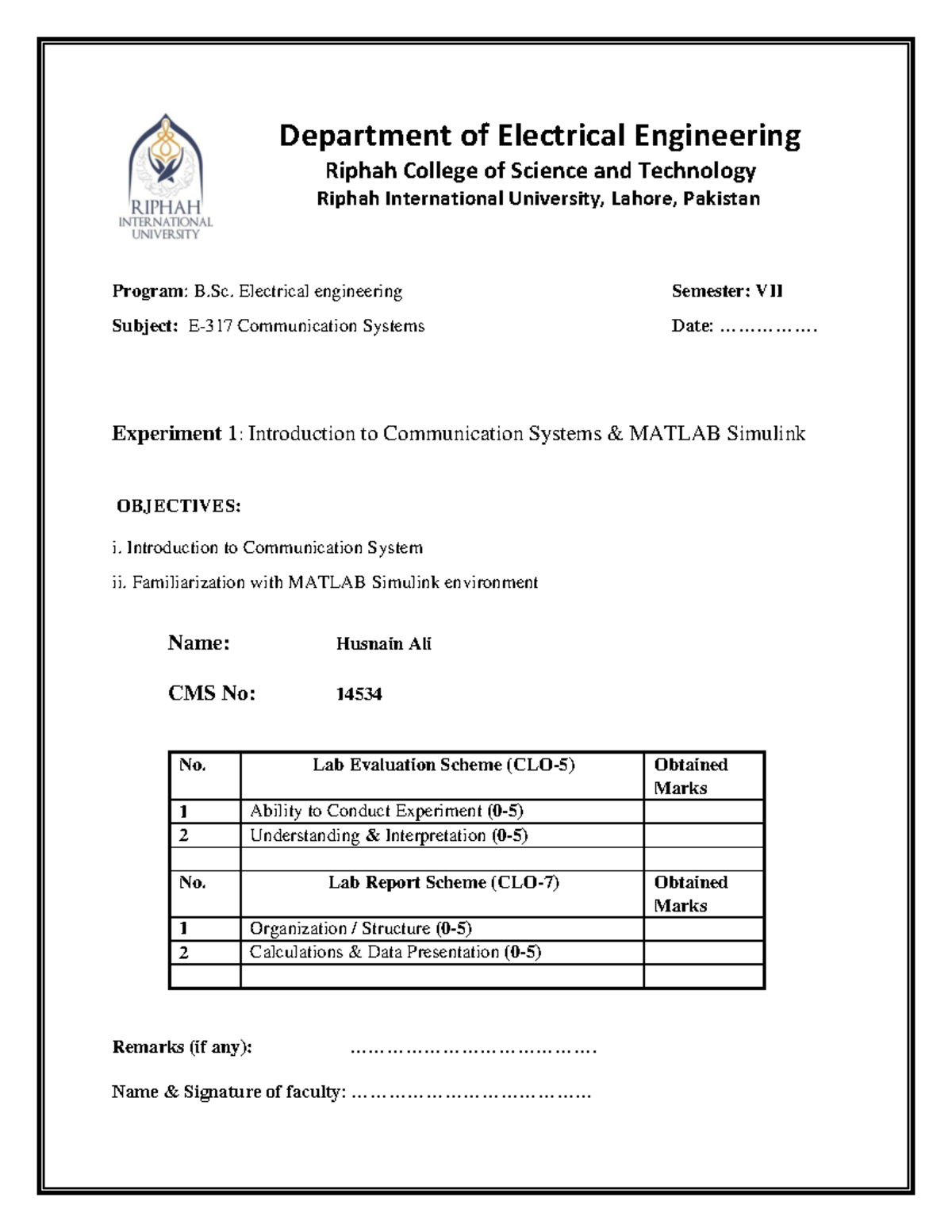Introduction To Communication Systems And Matlab Simulink Experiment 1 0845