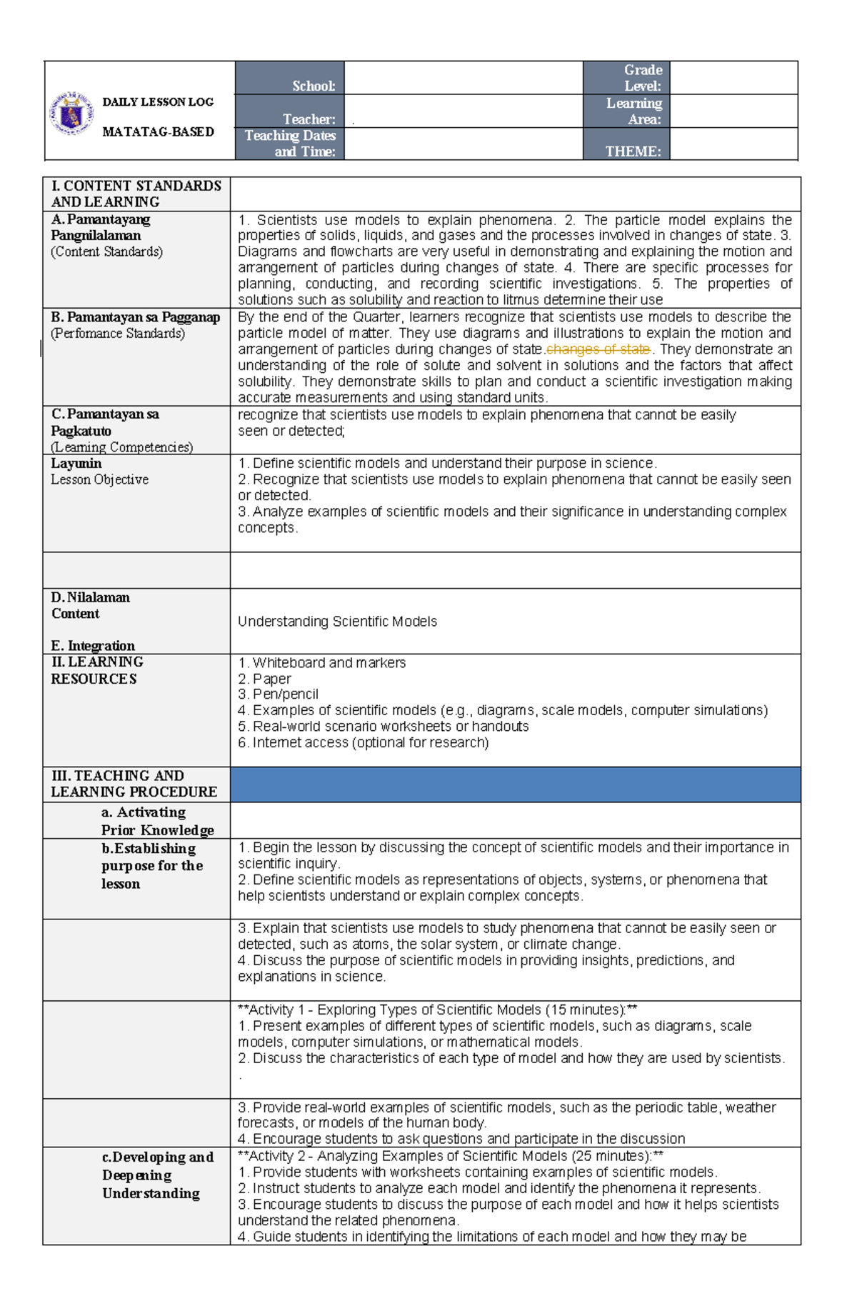 1. Q1 DLL - quarter 1 daily lesson log in science 7 - DAILY LESSON LOG ...