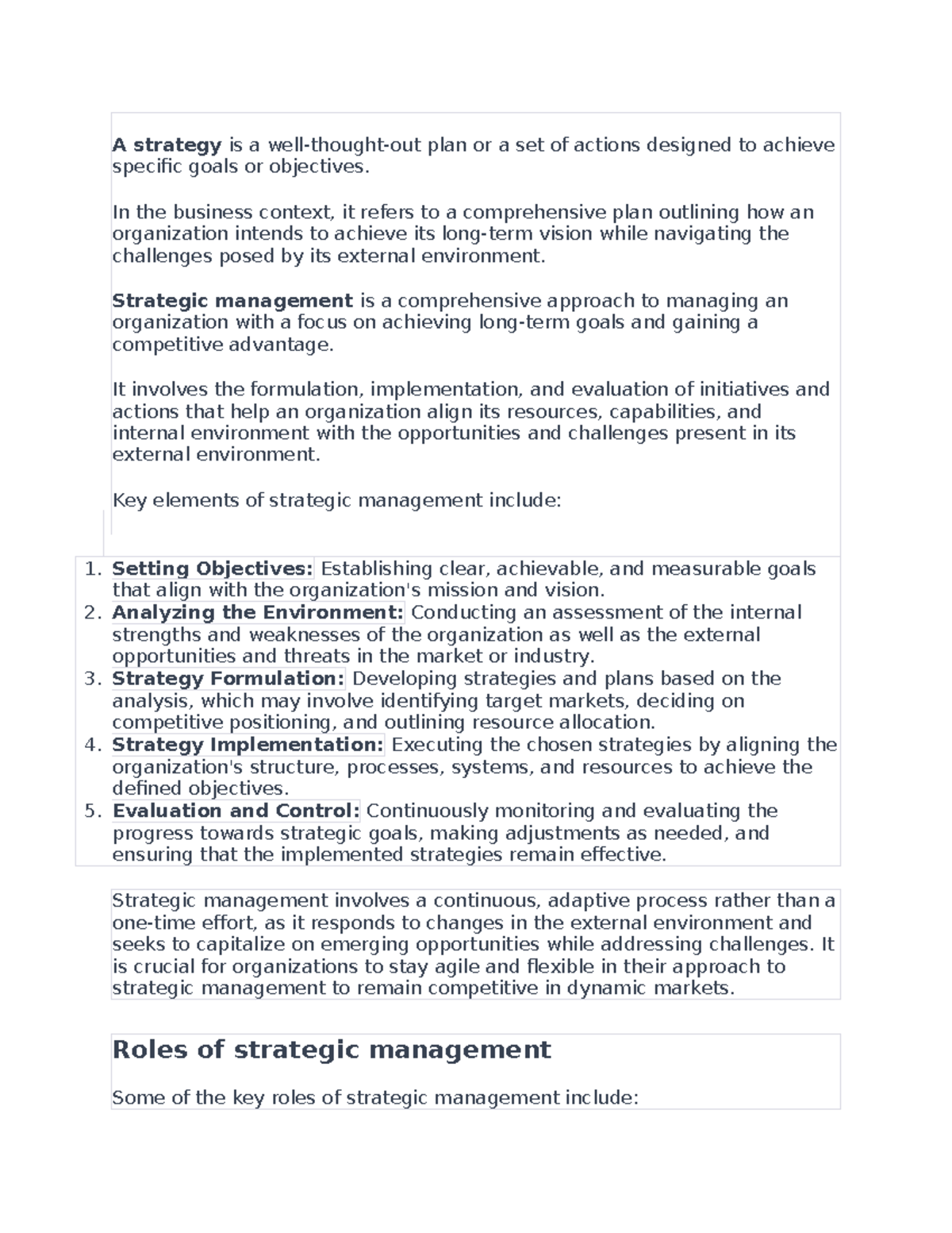Strategic Management - A strategy is a well-thought-out plan or a set ...