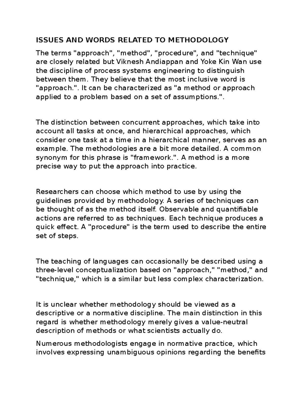 Issues AND Words Related TO Methodology - ISSUES AND WORDS RELATED TO ...